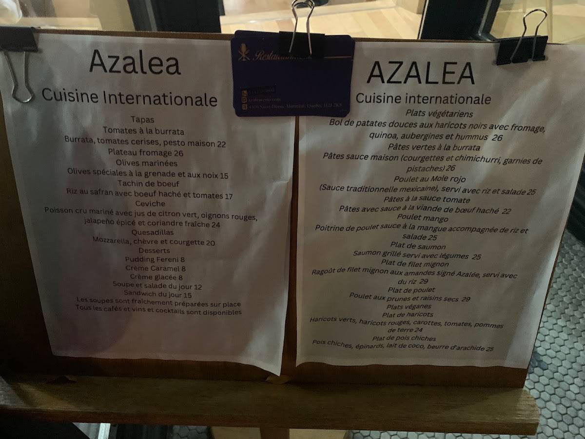 Carta del pub y bar Azalea, Montréal