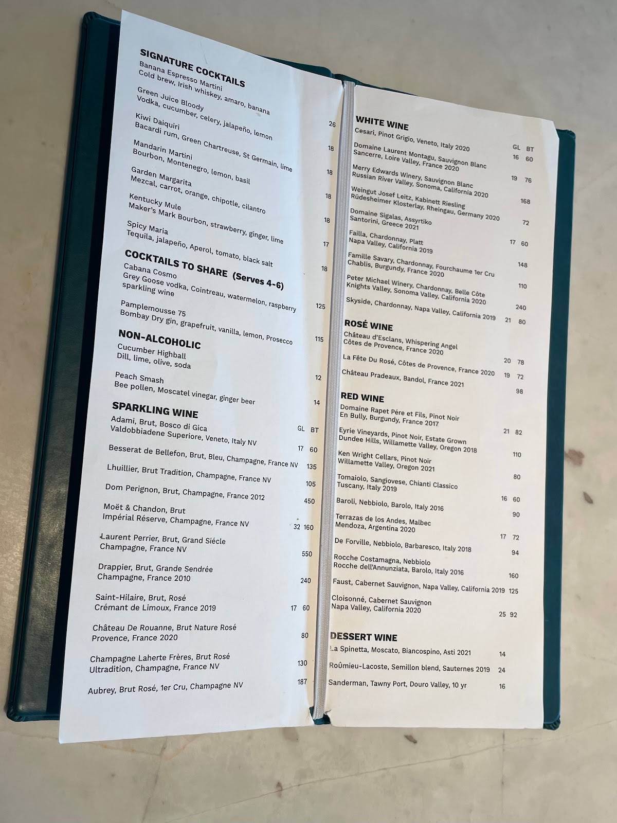 Menu at Azure at EDITION restaurant, Tampa