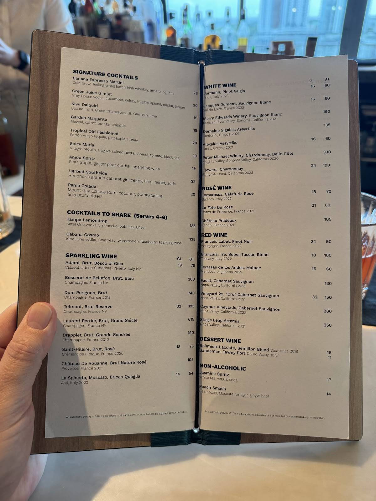 Menu at Azure at EDITION restaurant, Tampa