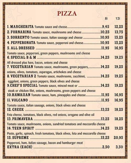 Menu at B & M Restaurant, Montréal, Somerled Ave