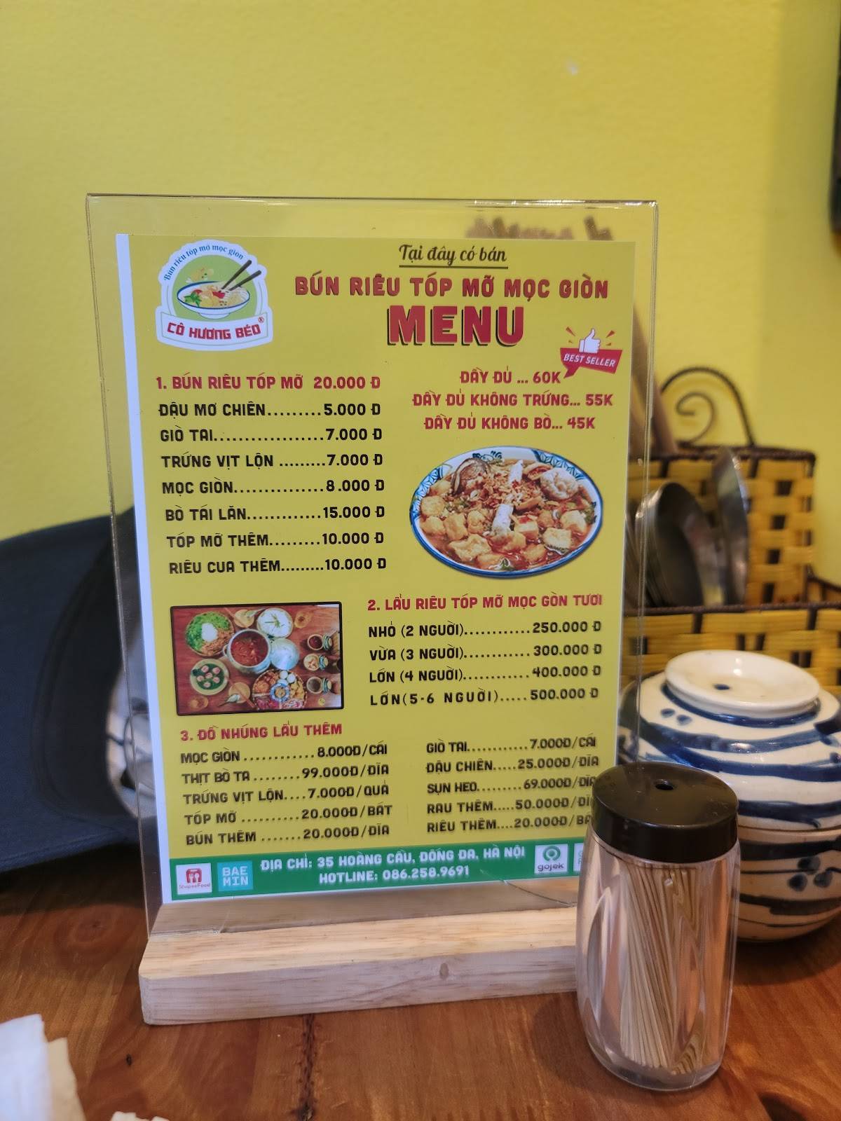 Menu at Bún riêu tóp mỡ mọc giòn cô Hương béo - Hoàng Cầu restaurant ...