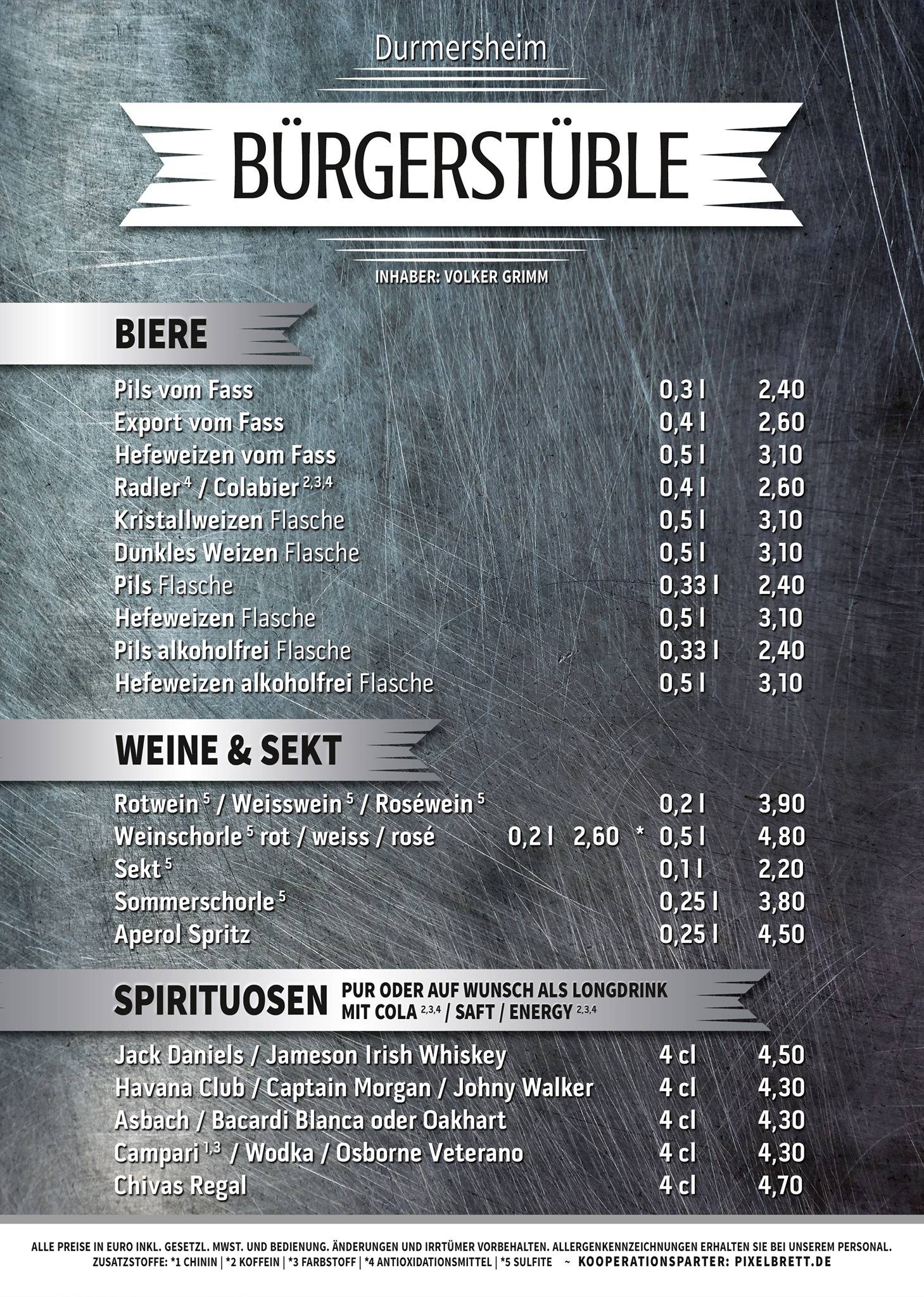 Speisekarte von Bürgerstüble restaurant, Durmersheim