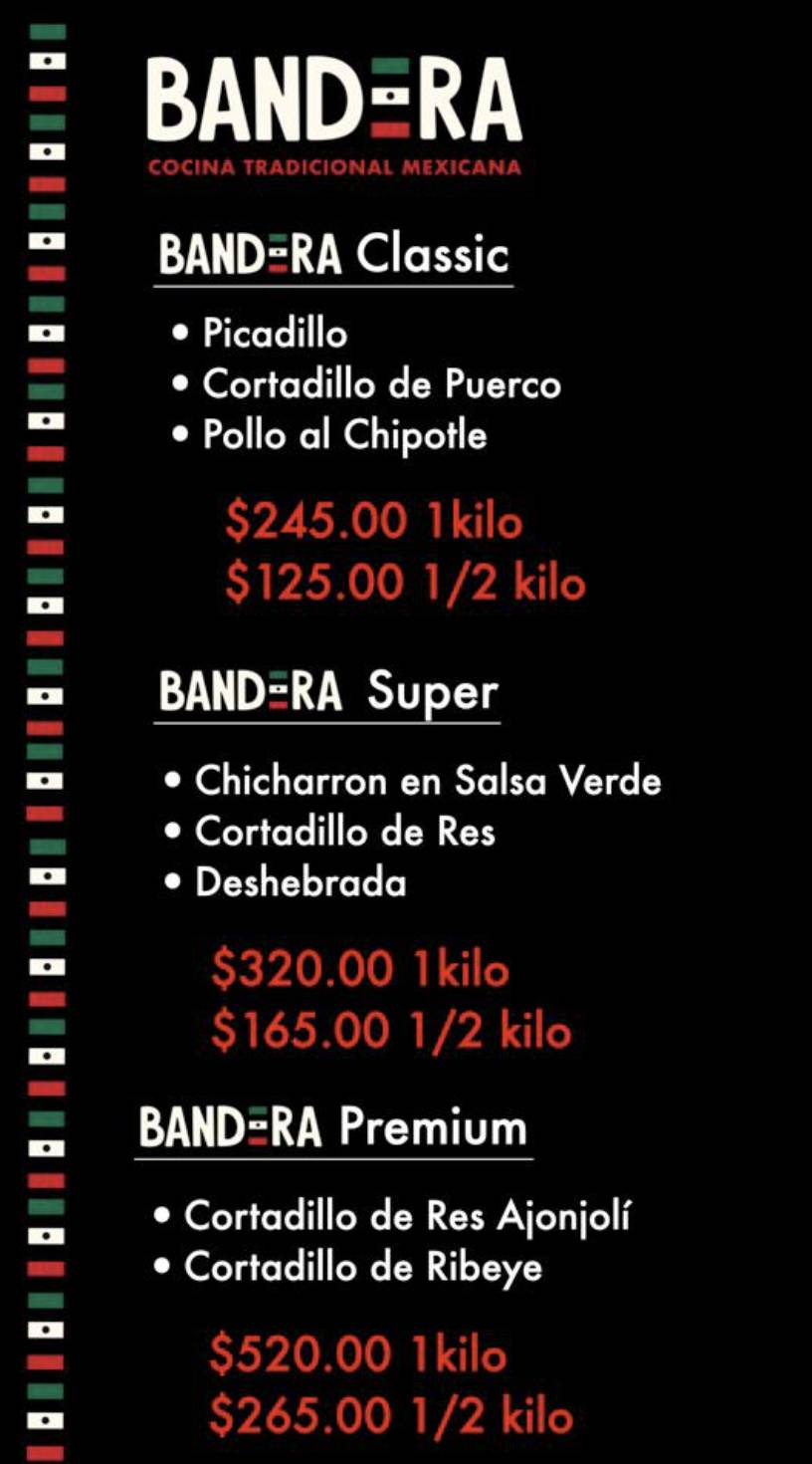 Menu at BANDERA restaurant, San Pedro Garza García