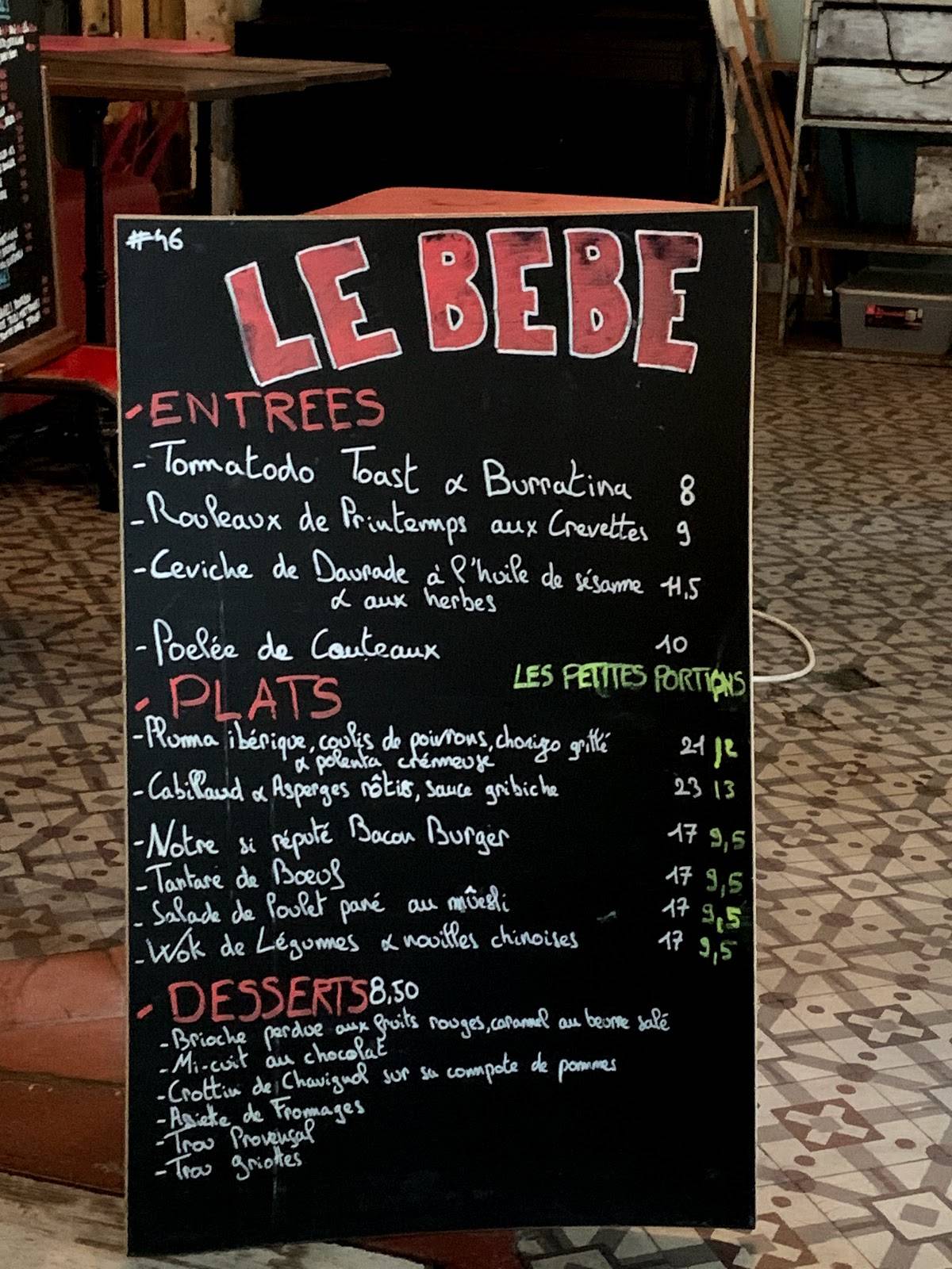 Menu at Le BB restaurant, Paris, 8 Rue Pierre Semard