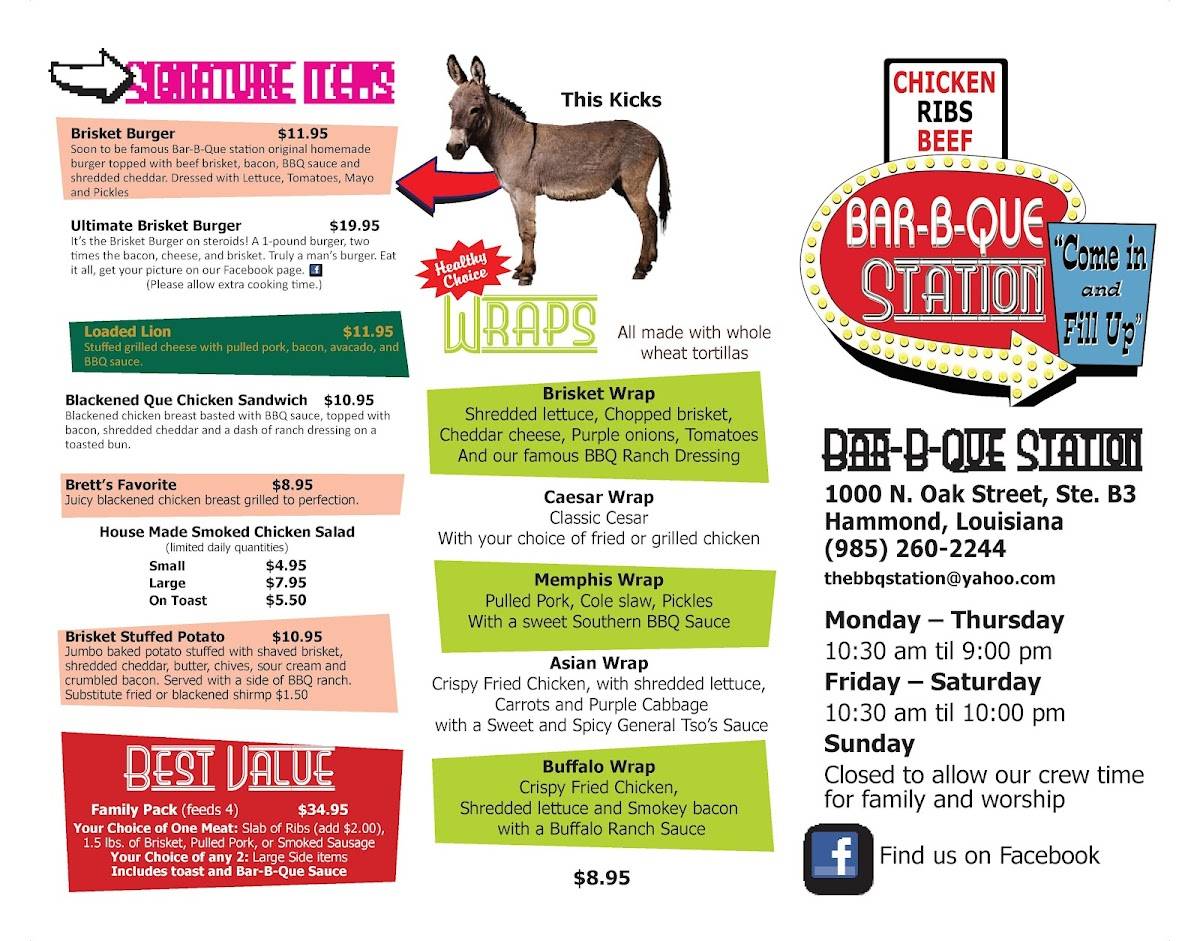 Menu at Bar-B-Que Station #2 Hammond, Hammond