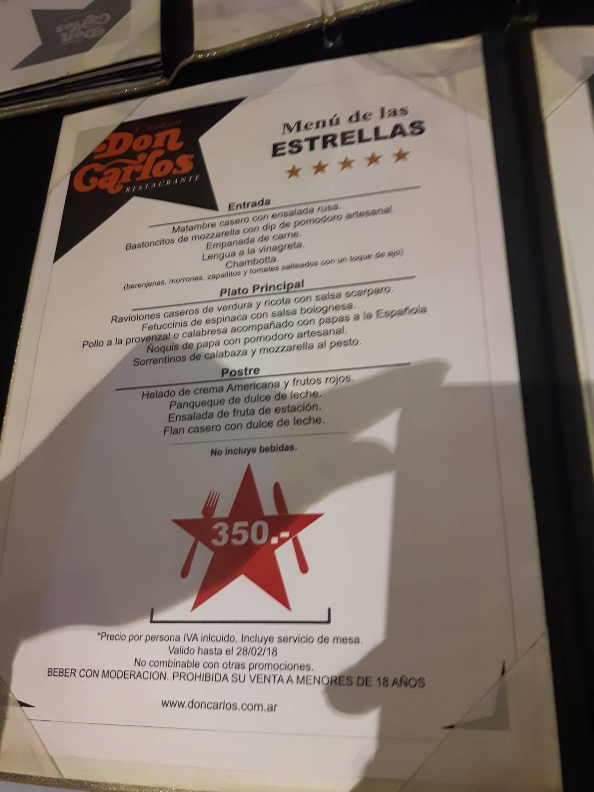 Menu at Cantina Don Carlos BBQ, Buenos Aires