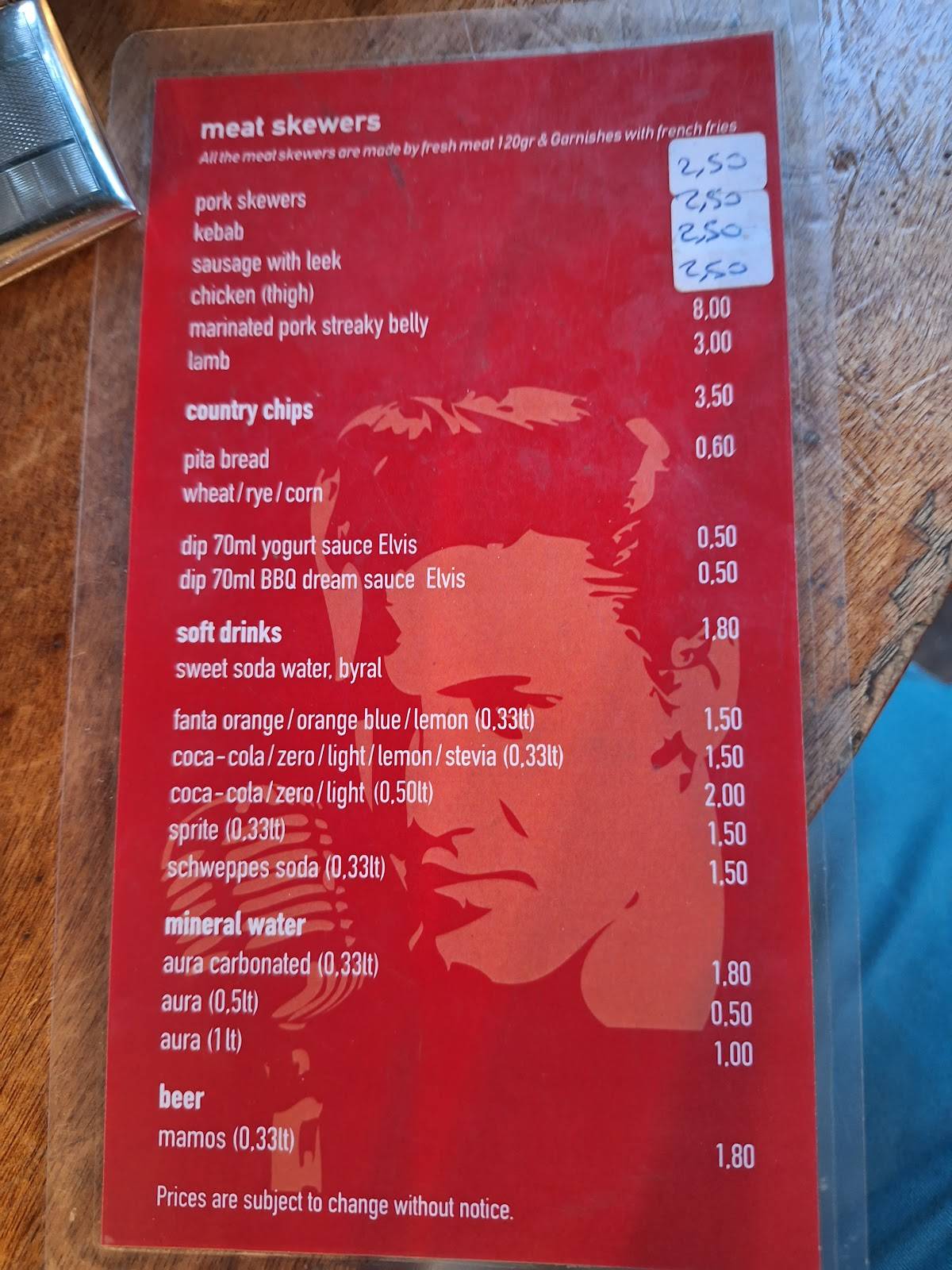 Menu at Elvis, Athens, Archimidous 1-5