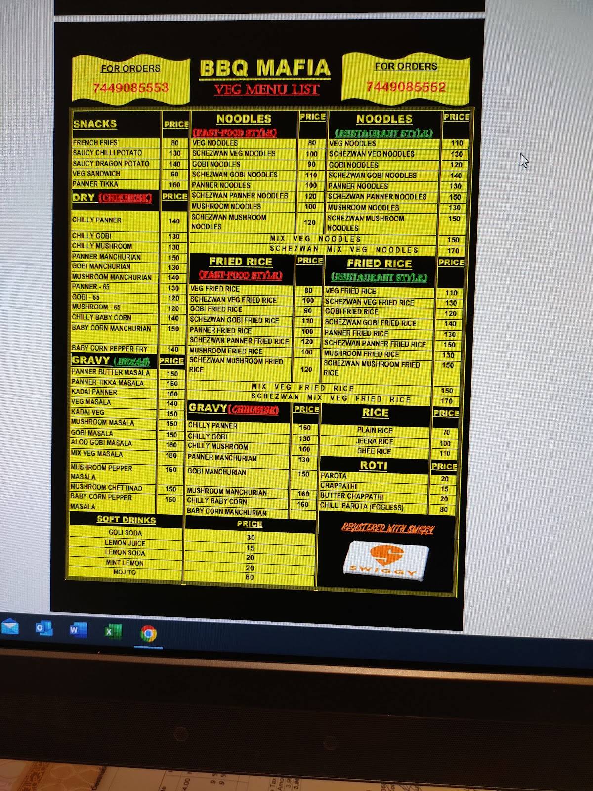 Menu at BBQ Mafia, Chennai, UMA NAGAR