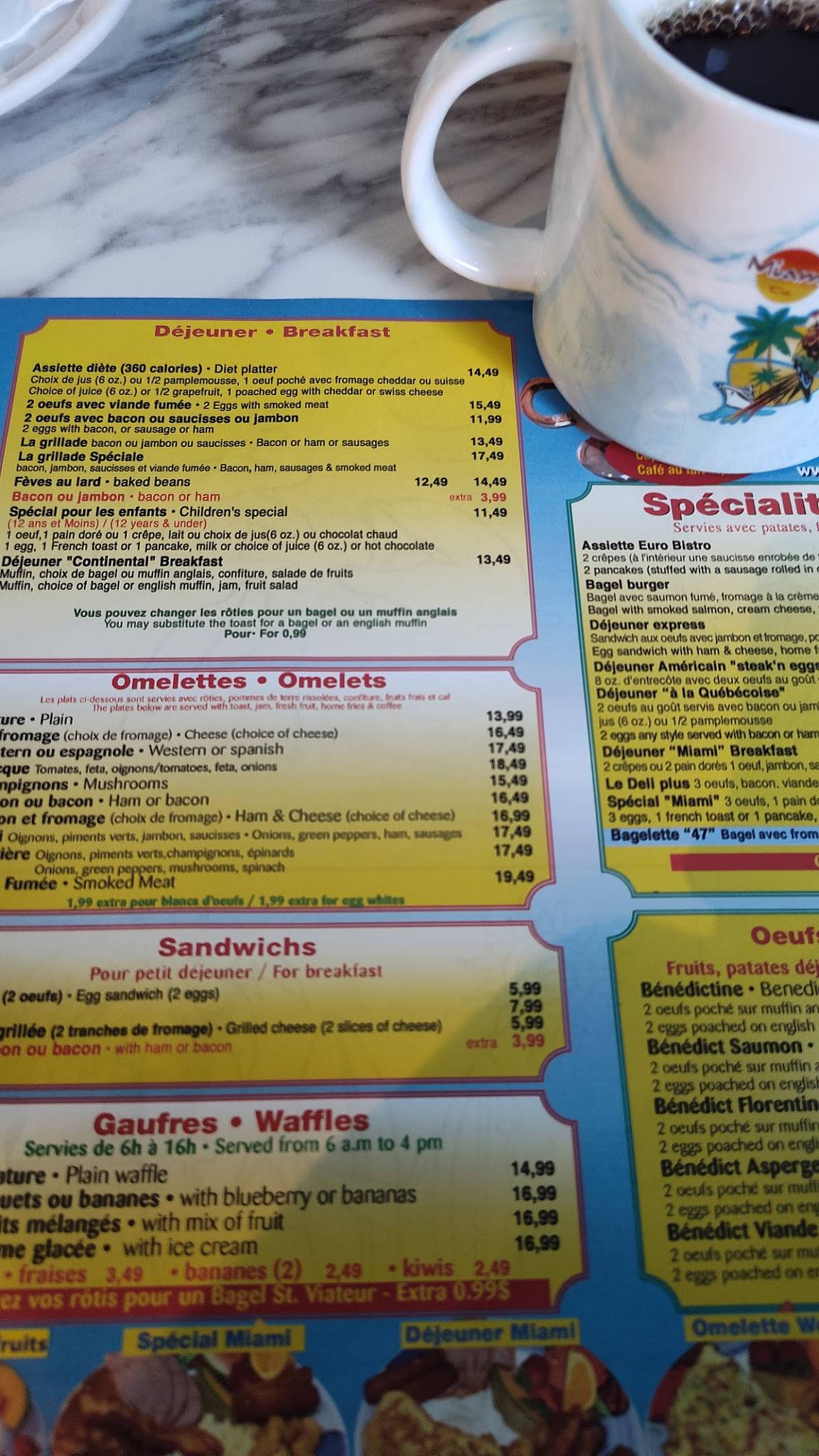 Menu au Restaurant Miami Déli, Montréal
