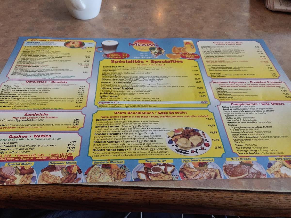 Menu au Restaurant Miami Déli, Montréal