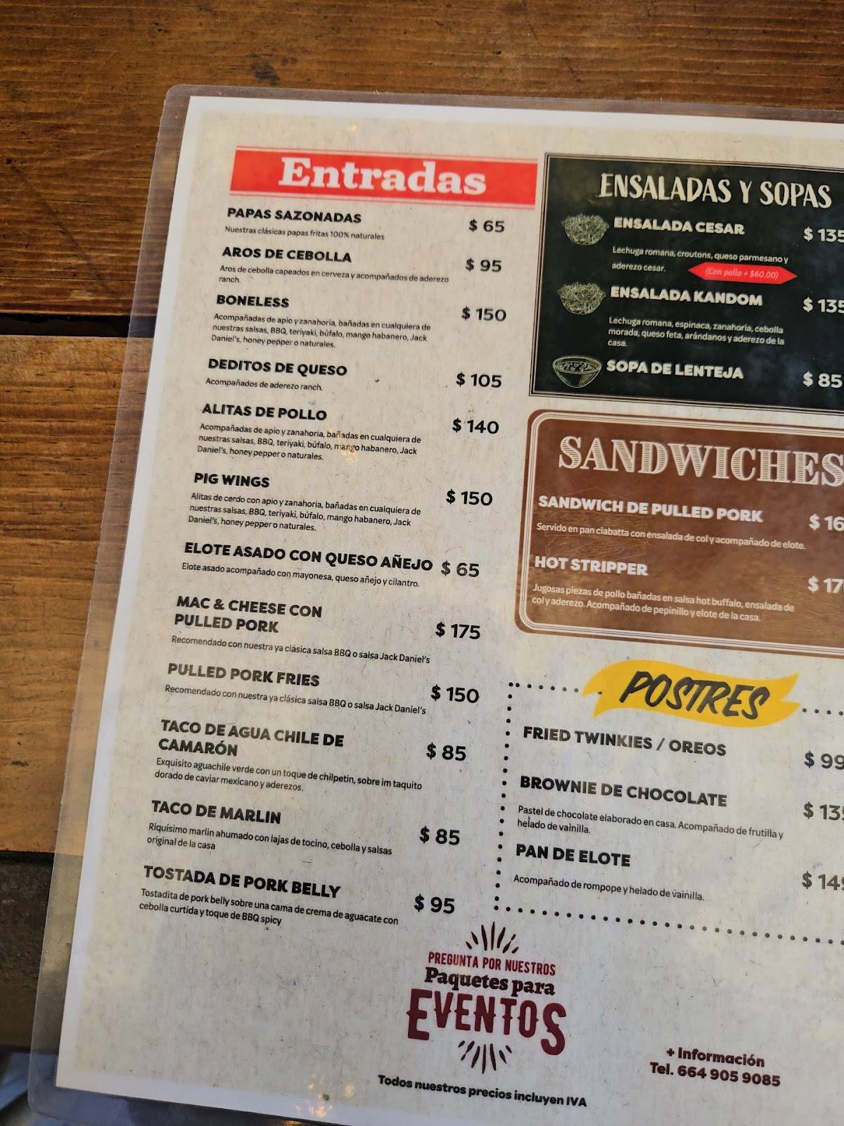 Menu at Three Brothers BBQ Tijuana, Tijuana
