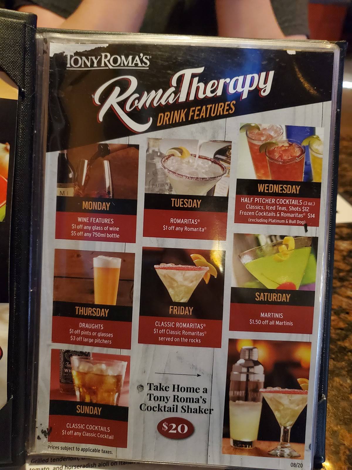 Menu at Tony Roma's BBQ, Winnipeg, Pembina Hwy