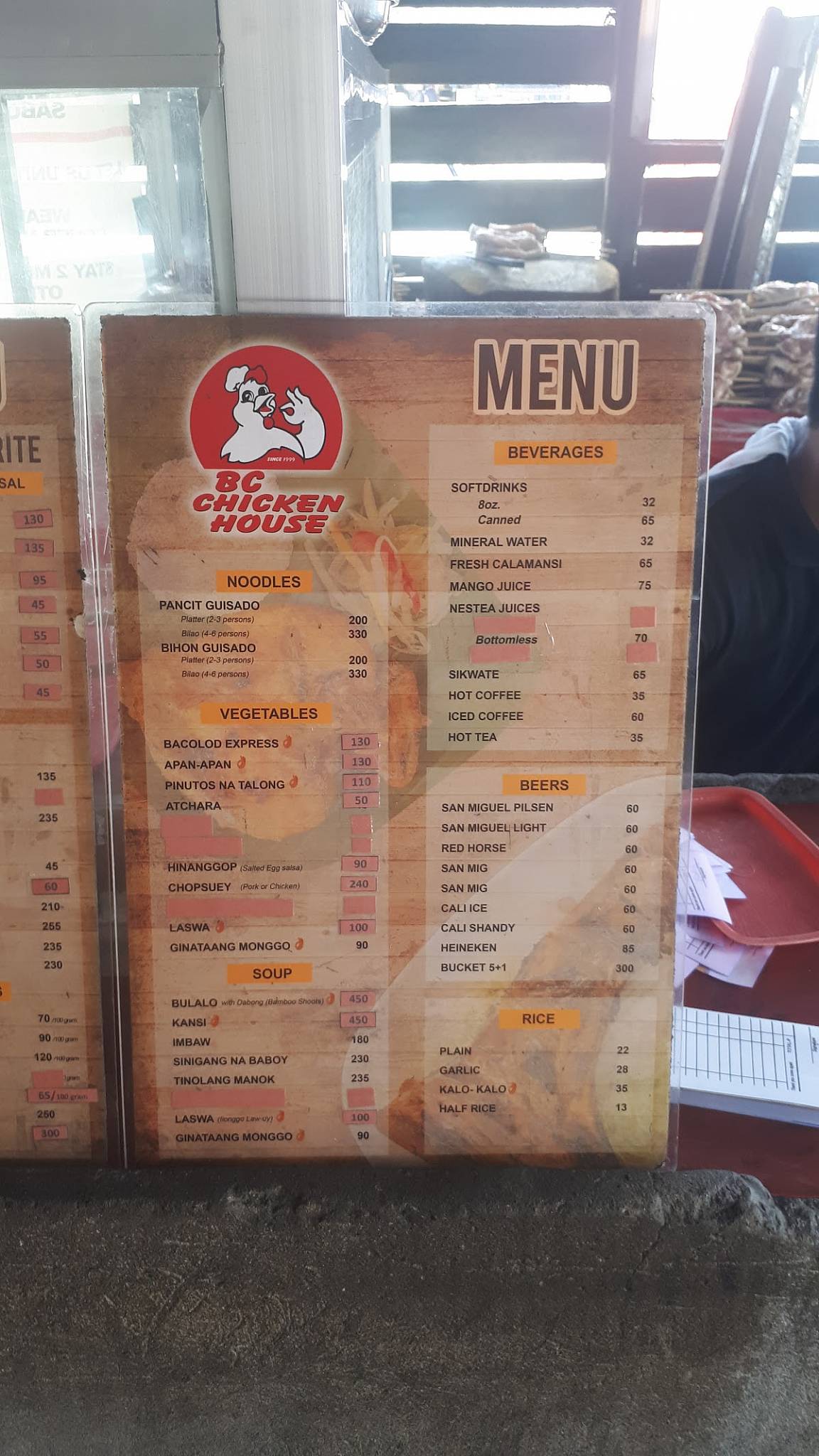Menu at BC Chicken House restaurant, Davao City, Juna Subdivision