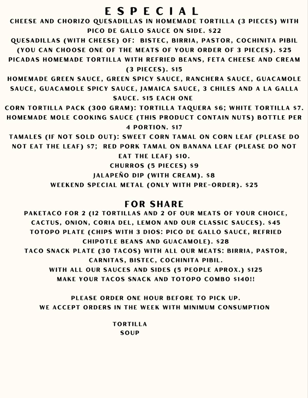 Menu at BG'S tacos restaurant, French River