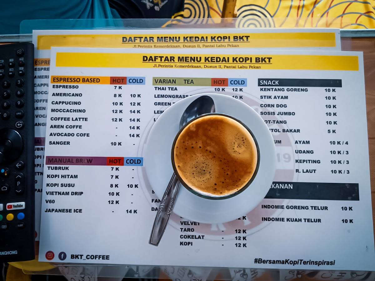 Menu at BKT kopi, Beringin