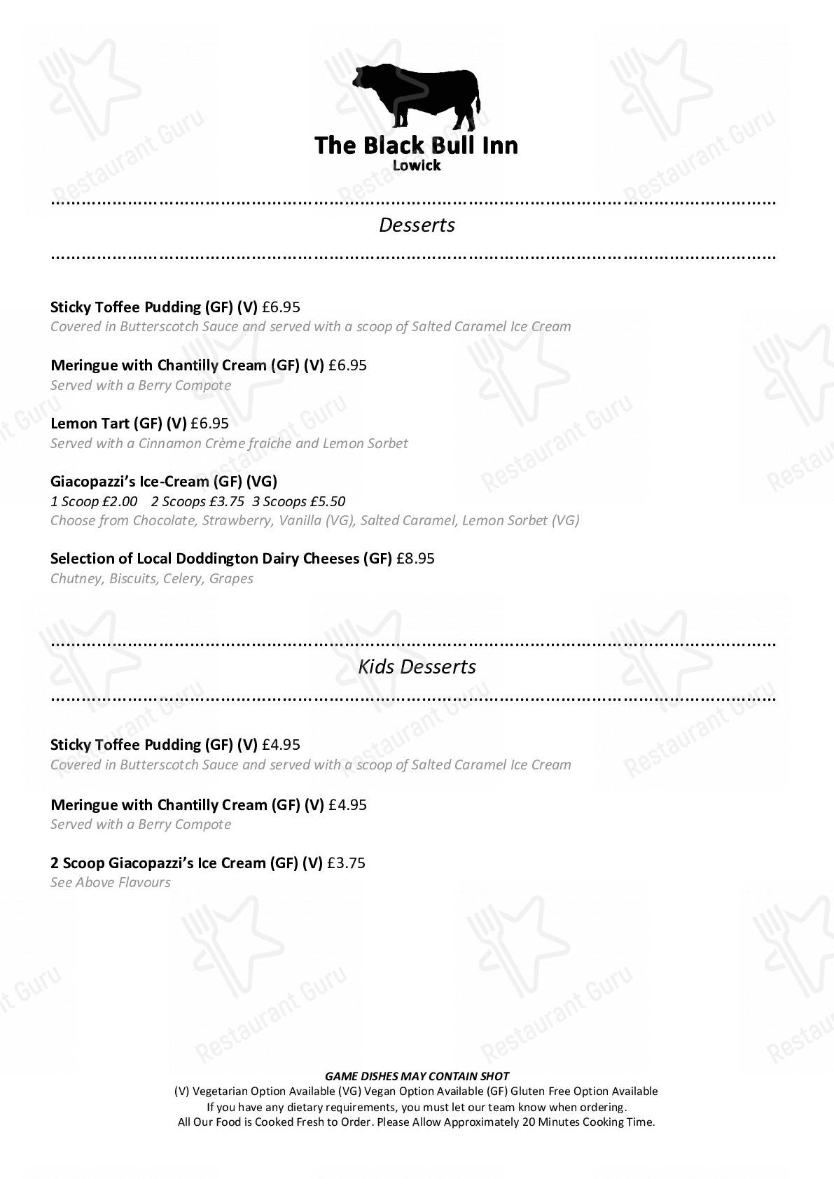 Menu at BLACK BULL INN pub & bar, Wooler