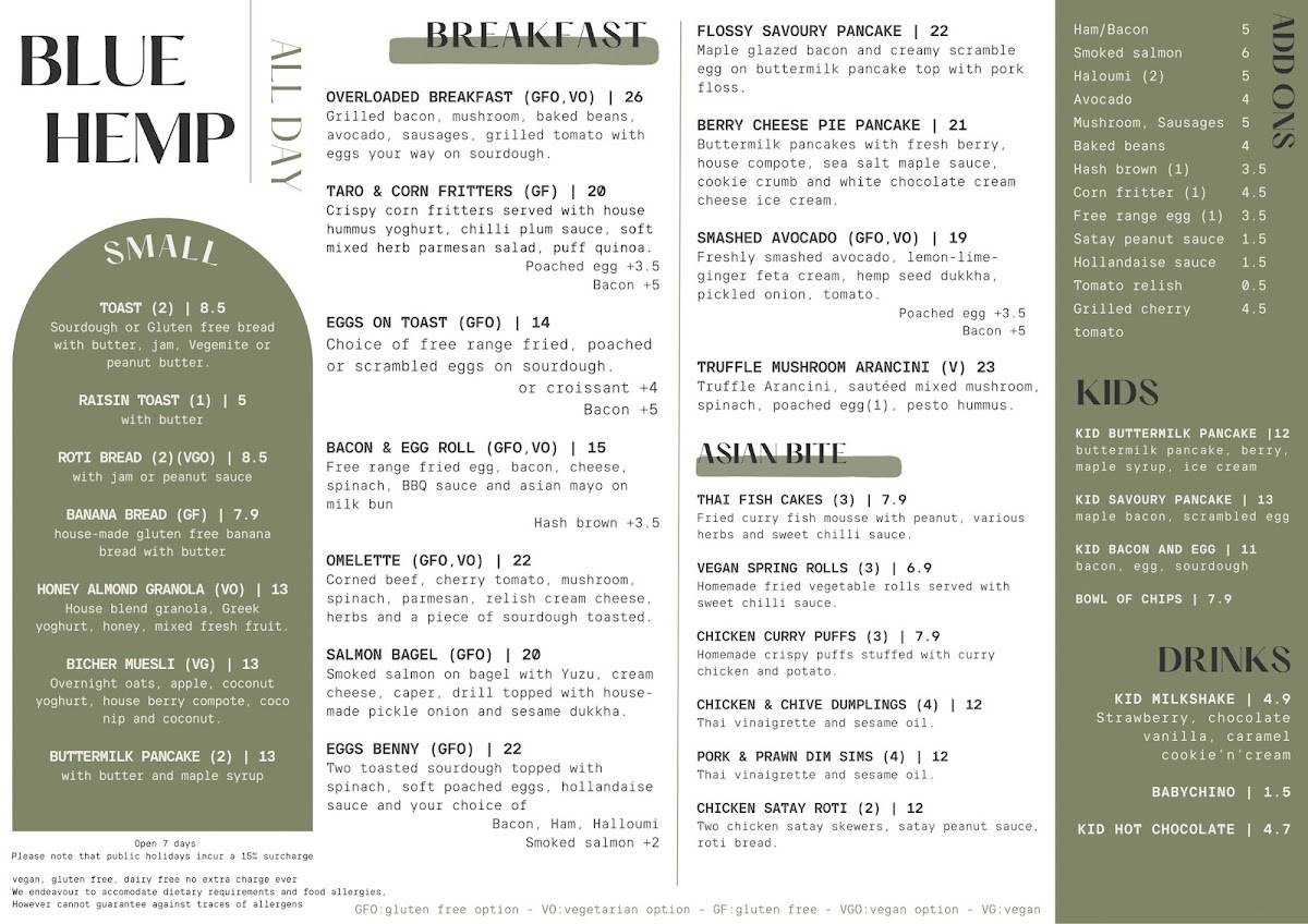 Menu at BLUE HEMP CAFE, Wynnum