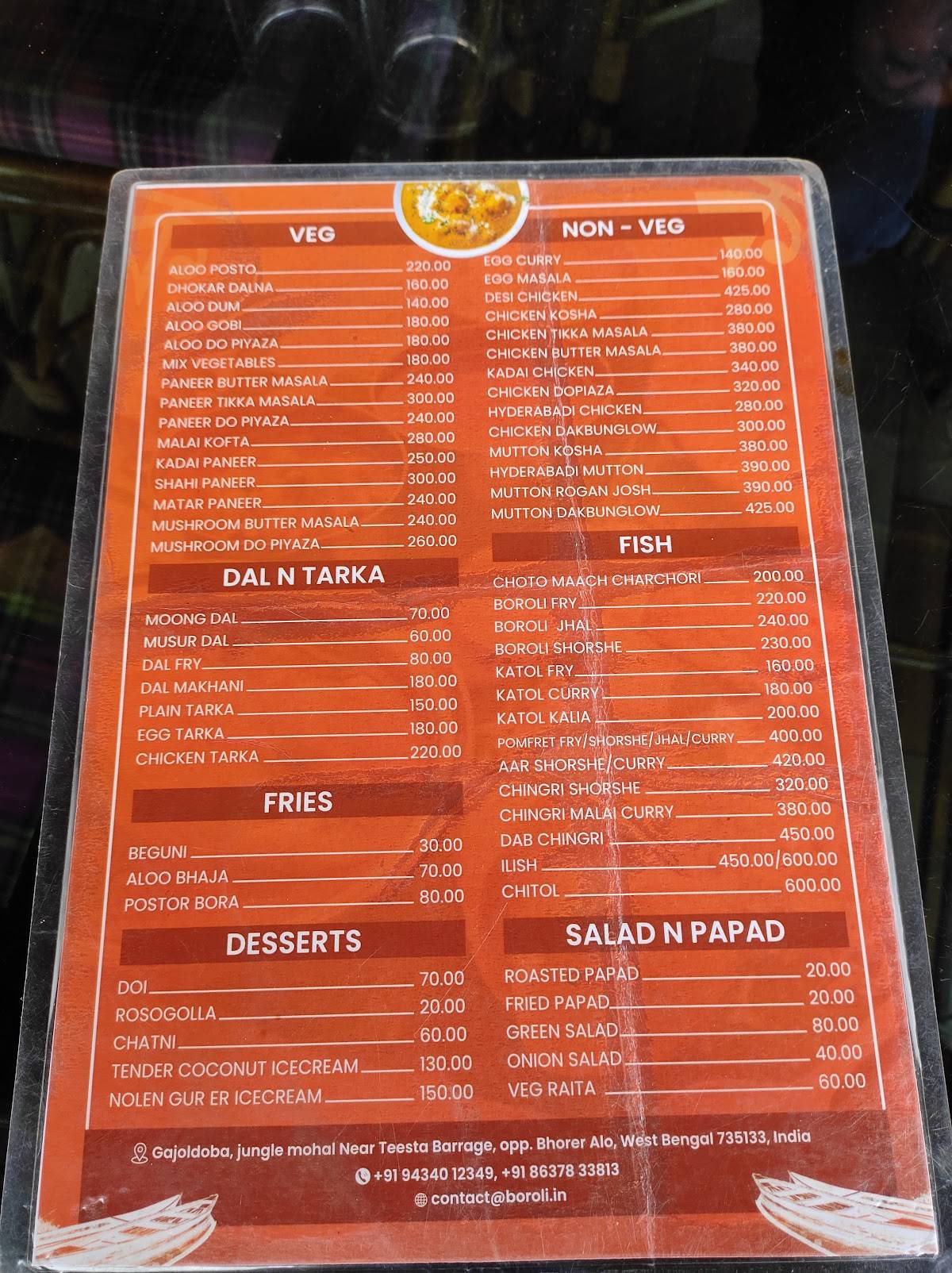 Menu at BOROLI - RESORT & RESTAURANT IN GAJALDOBA, Junglee Mohal, Gajoldoba