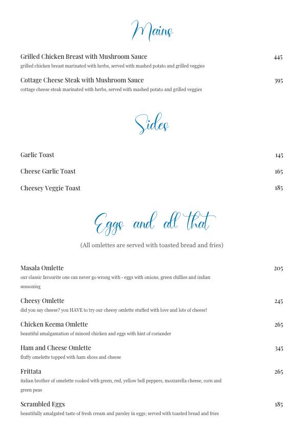 Menu at BaariCafe, New Delhi