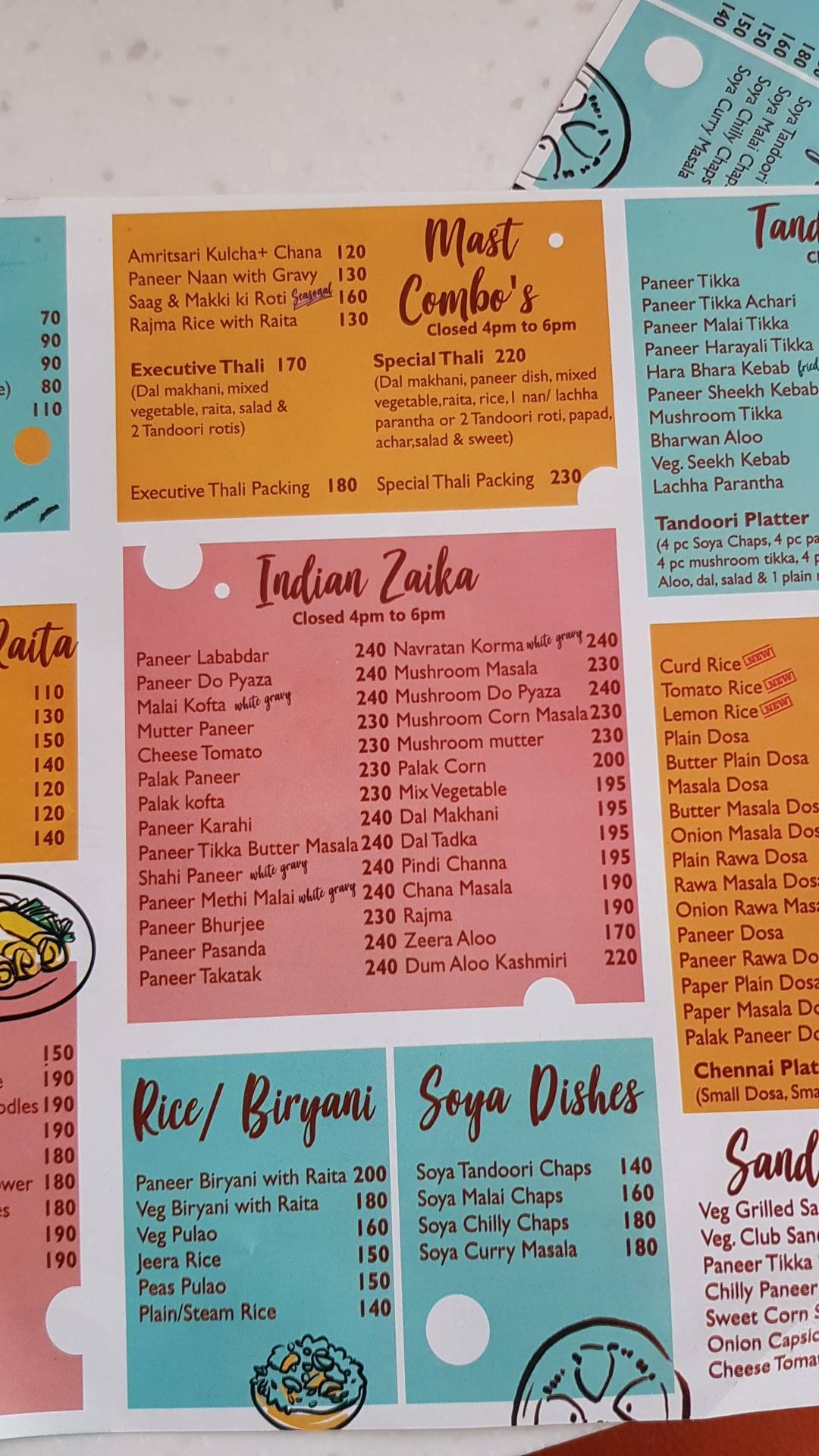 Menu at Baba Dairy, Chandigarh, 5-6-7