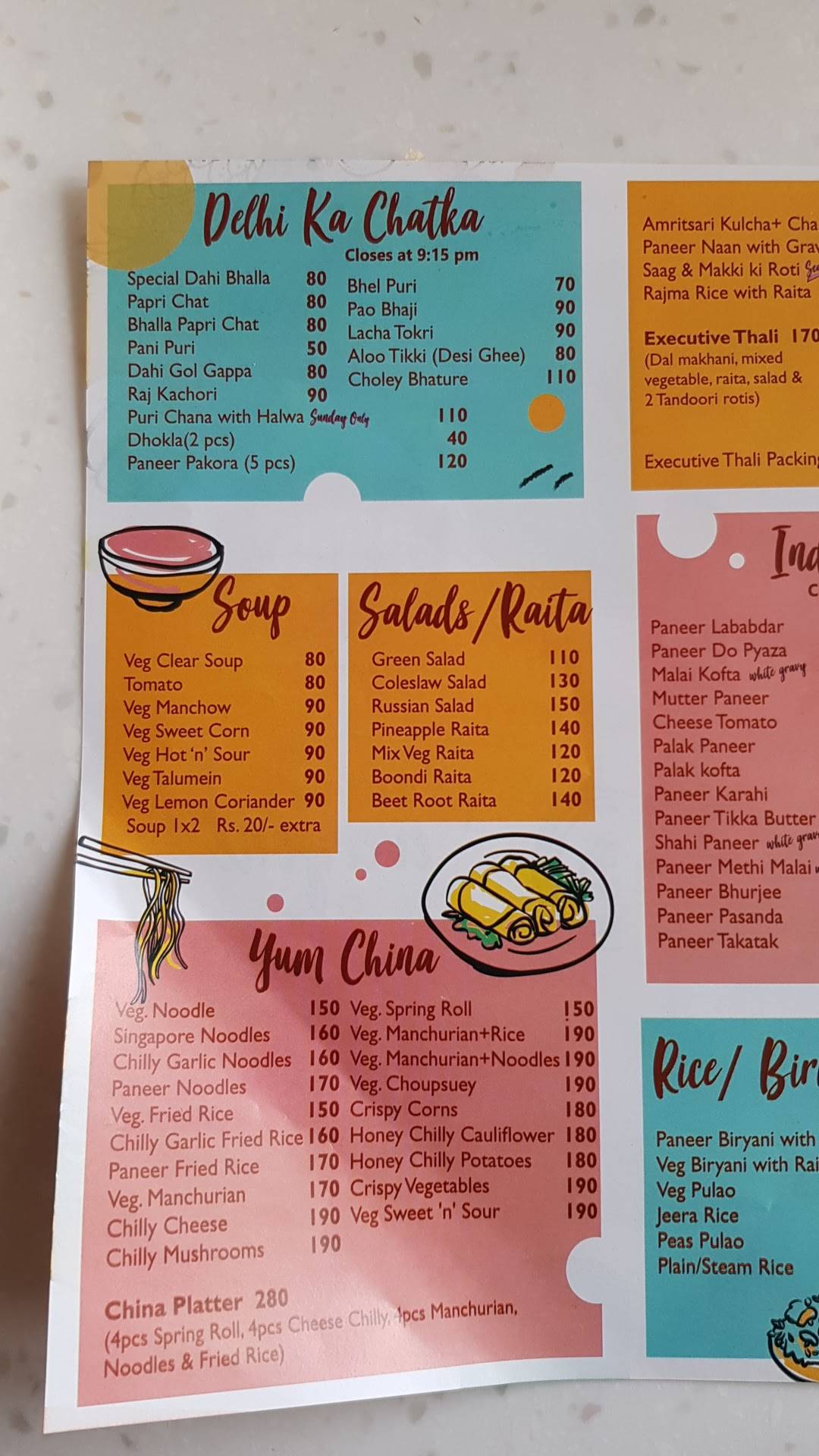 Menu at Baba Dairy, Chandigarh, 5-6-7