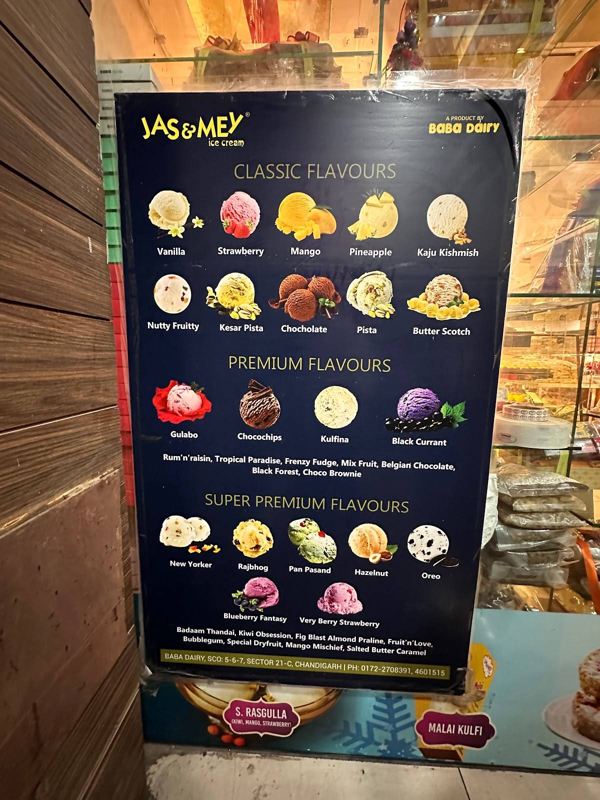 Menu at Baba Dairy, Chandigarh, 5-6-7
