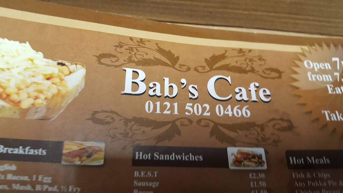Menu at Babs Cafe, Wednesbury