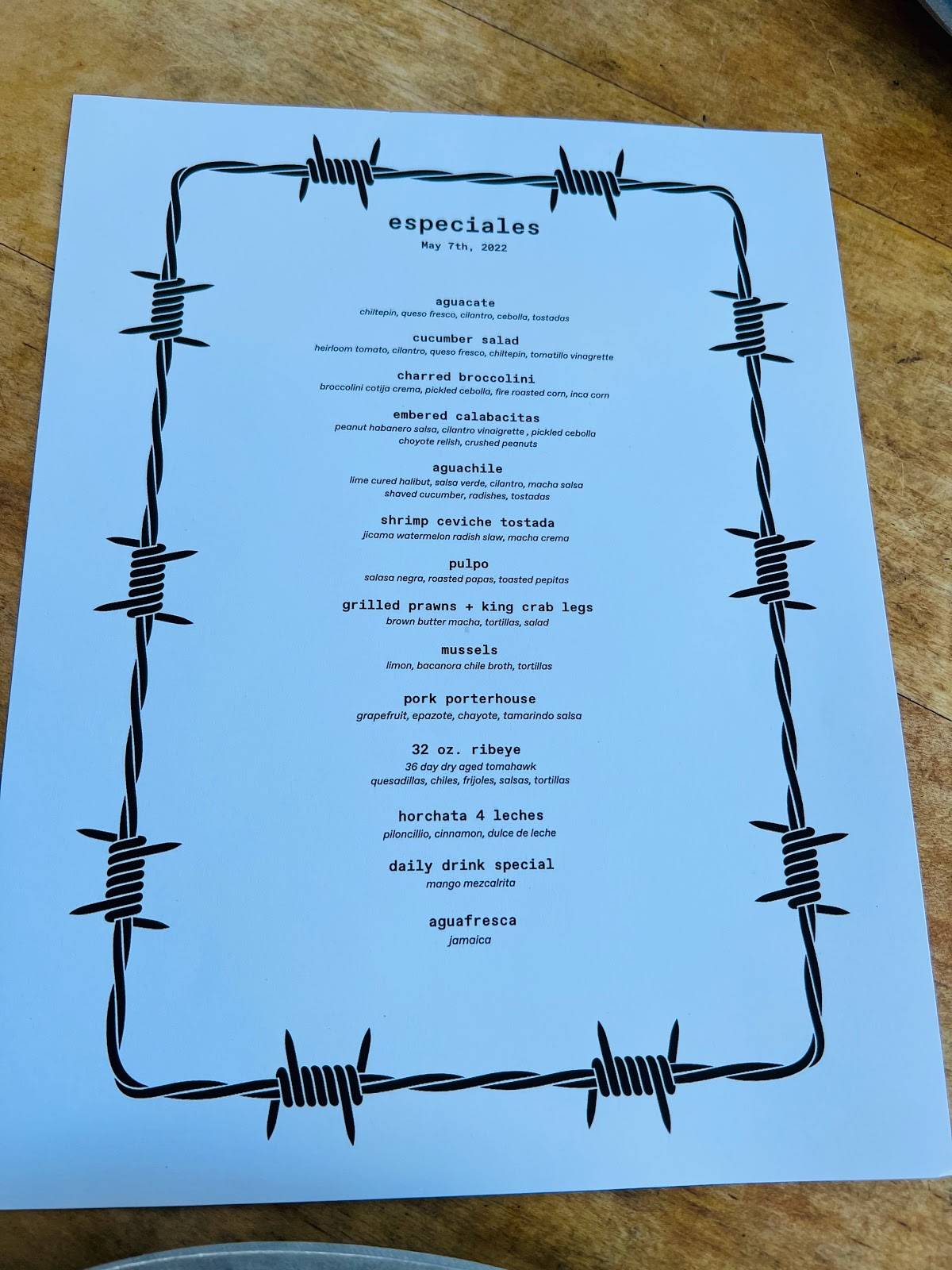 Menu at Bacanora PHX restaurant, Phoenix