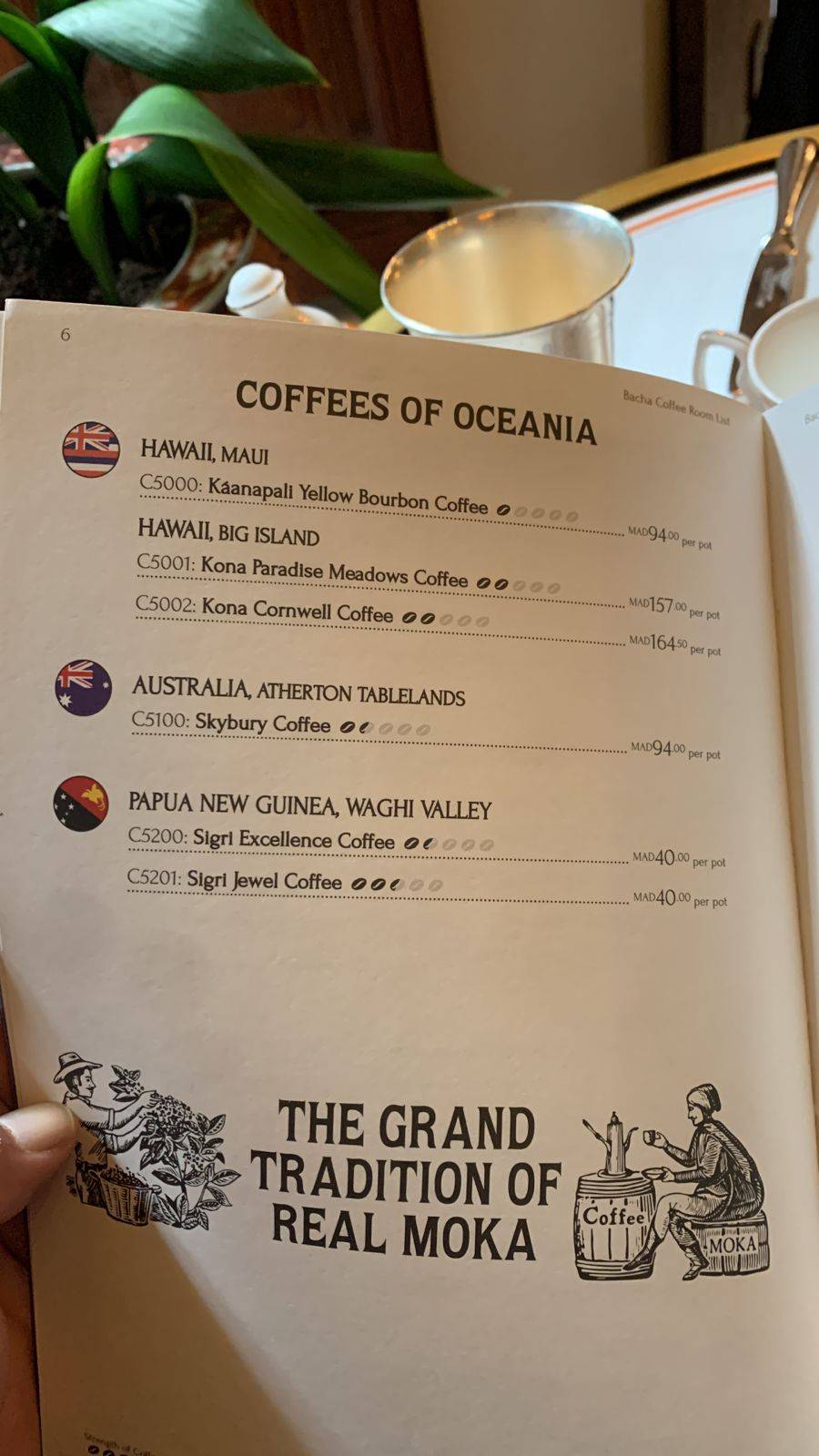 Menu au Bacha Coffee café, Marrakech