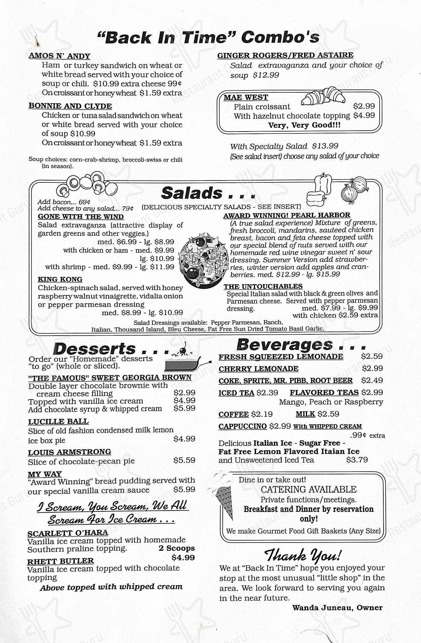 Menu at Back In Time restaurant, Opelousas