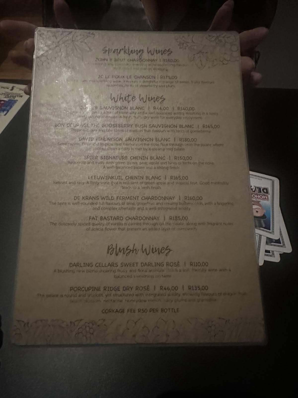 Menu at Backstreet Grill steakhouse, Port Elizabeth