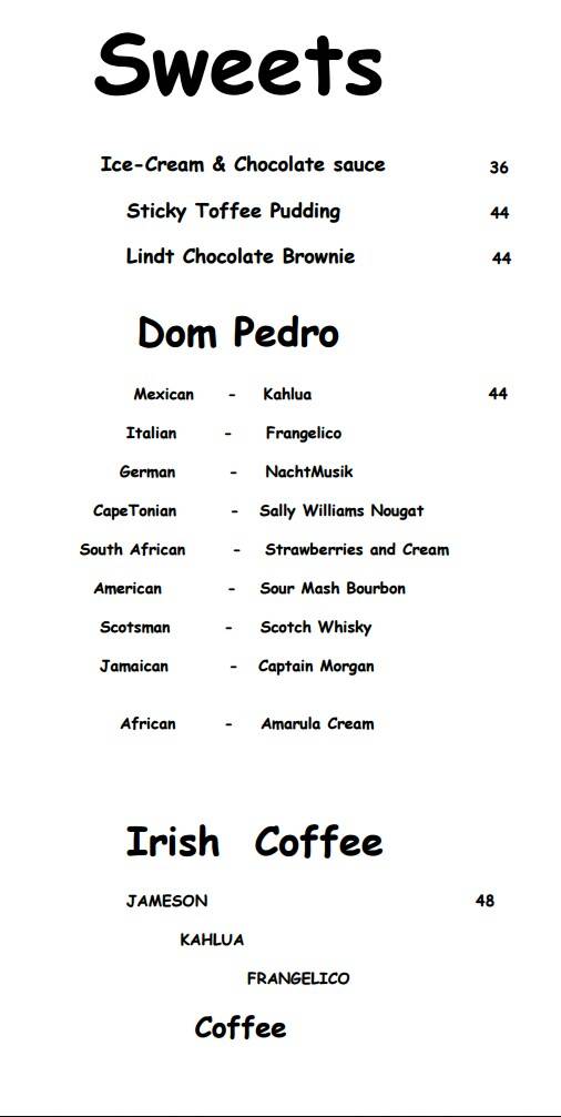 Menu at Backstreet Grill steakhouse, Port Elizabeth