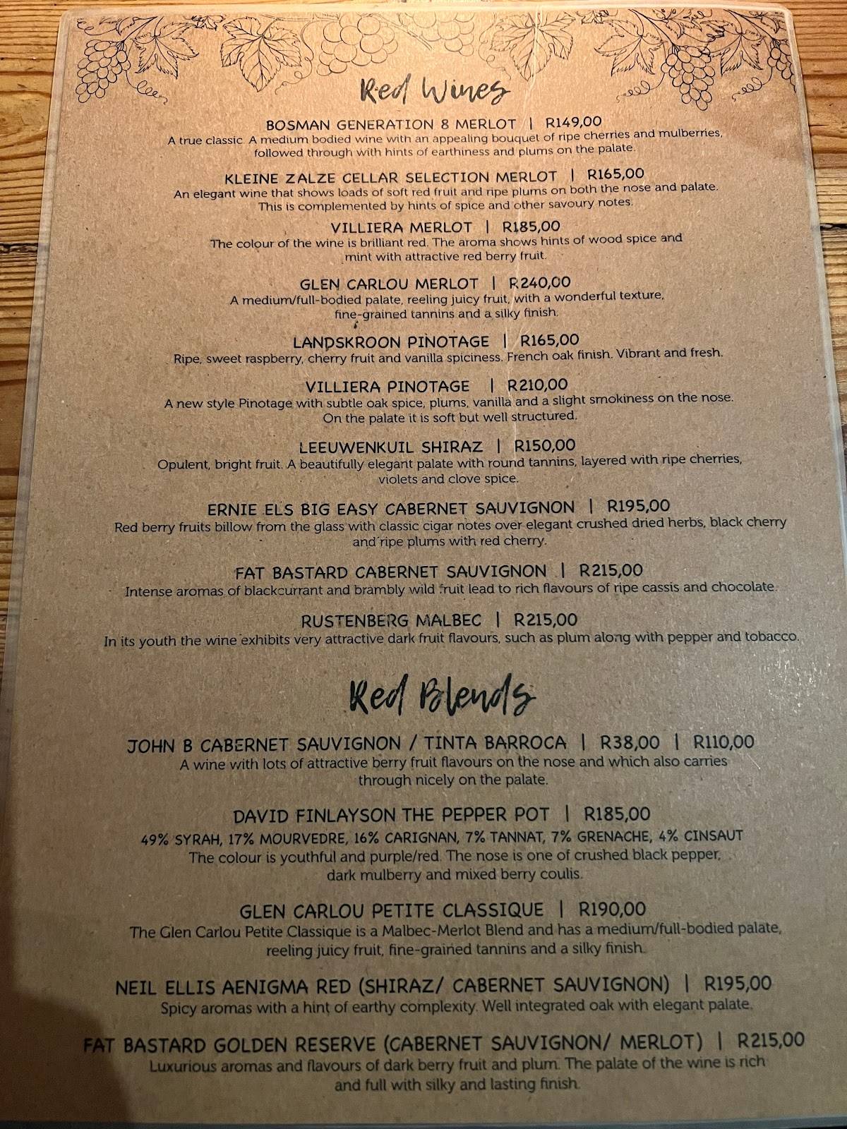 Menu at Backstreet Grill steakhouse, Port Elizabeth