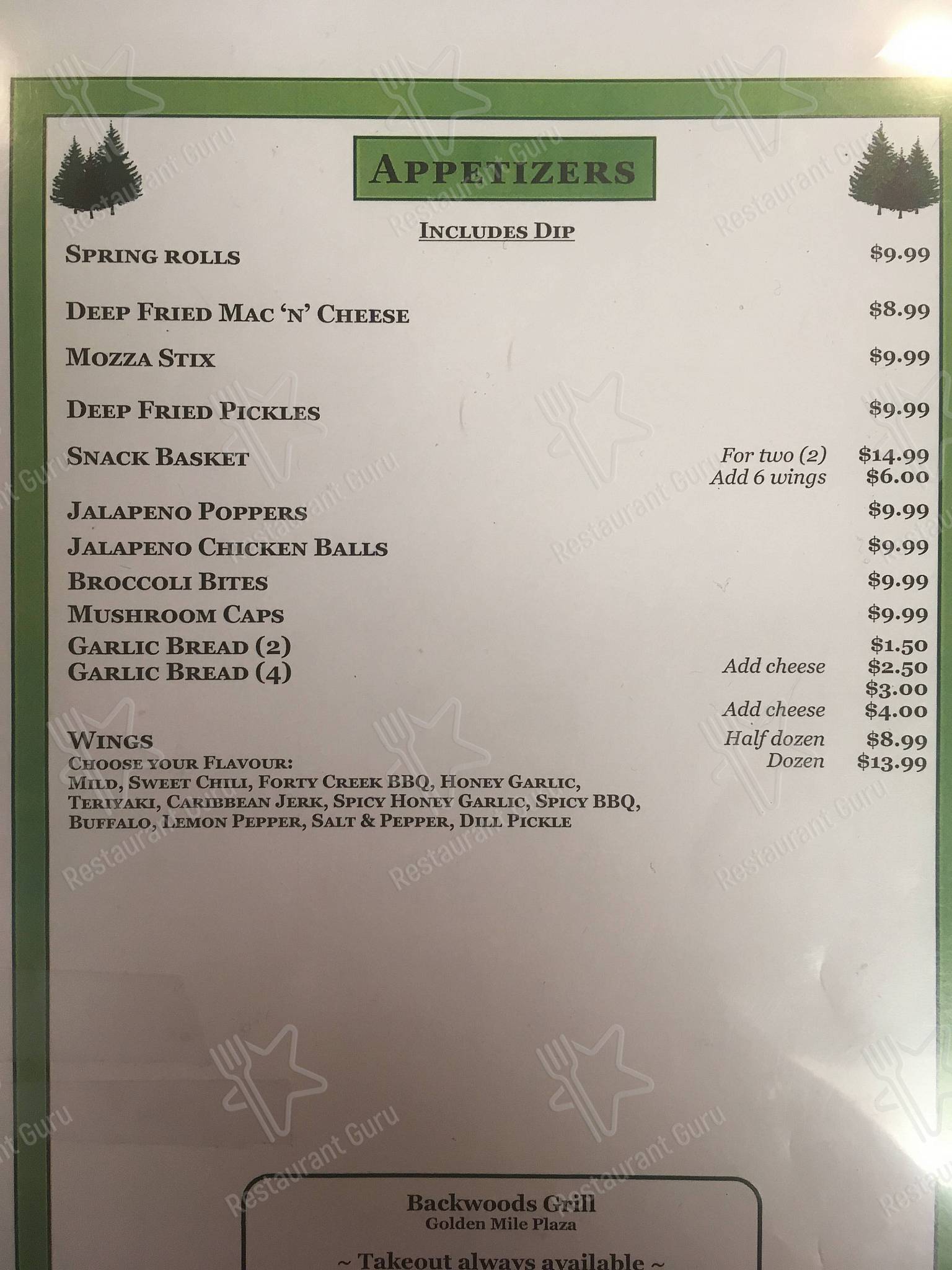 Menu at Backwoods Grill restaurant, Dryden