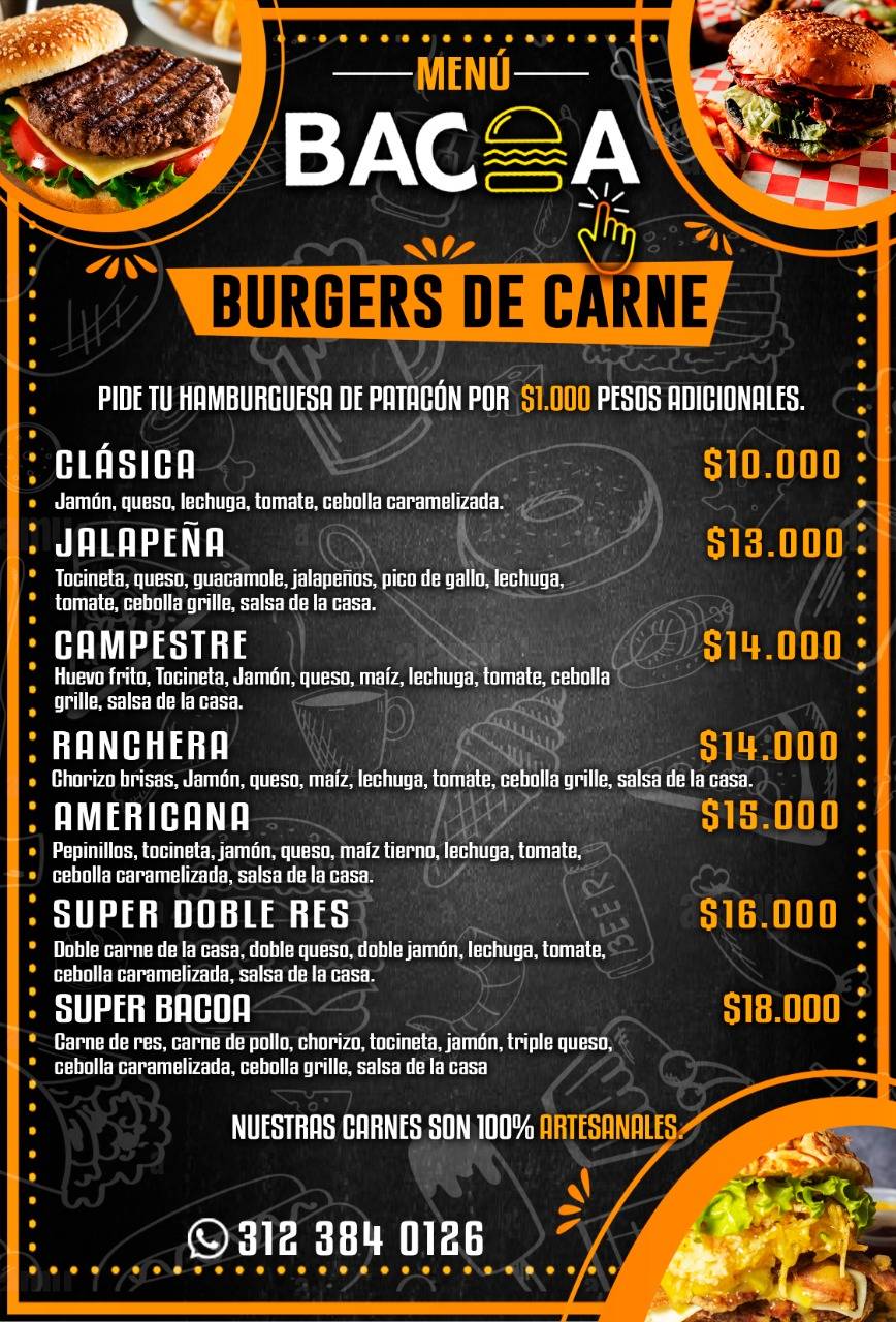 Menu at Bacoa Burger Acevedo Huila restaurant, Acevedo