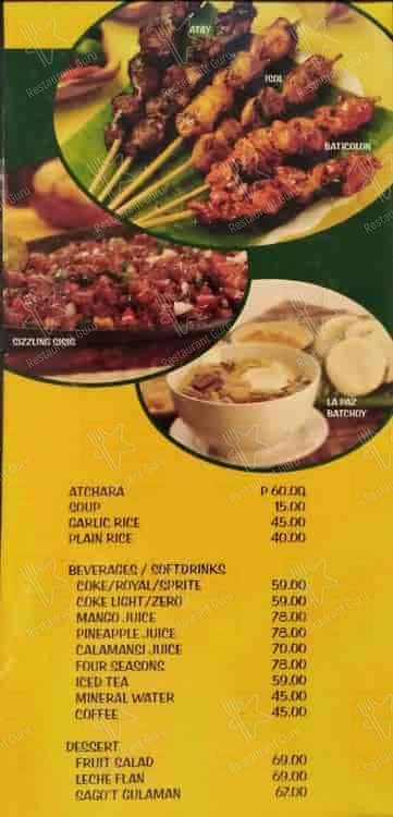 Menu at Bacolod Chicken House restaurant, Manila, Femii Bldg