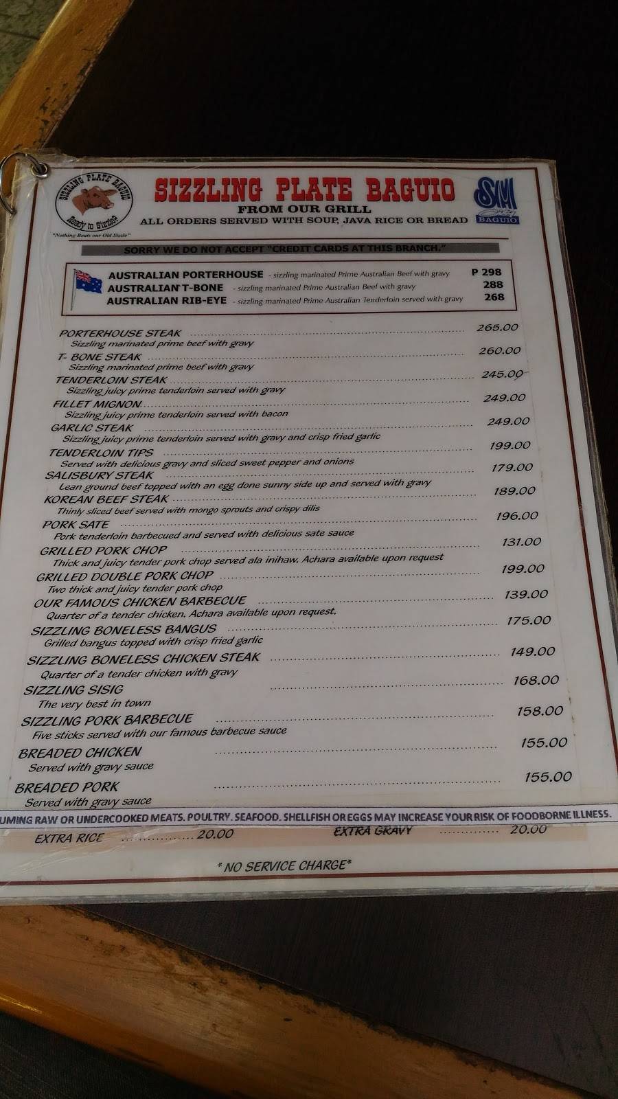 Menu at Sizzling Plate Session steakhouse, Baguio, 86 Session Rd