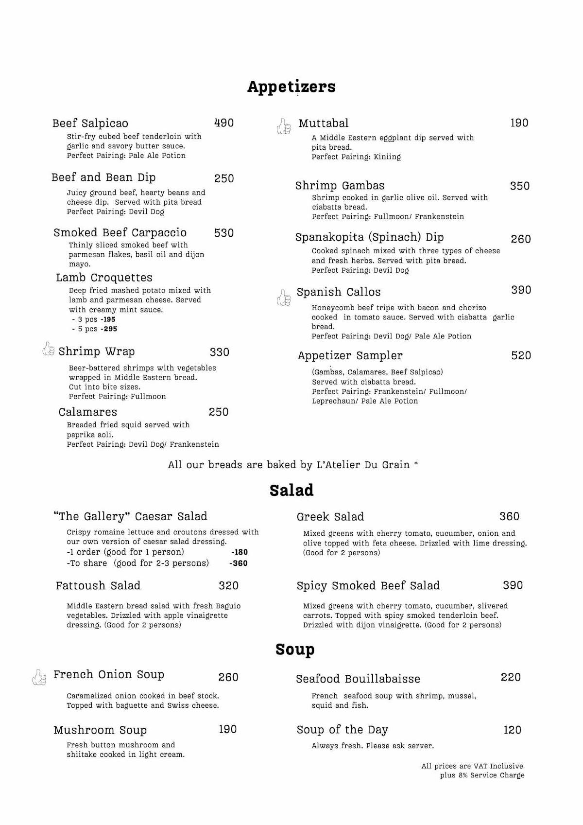 Menu at The Gallery by Witchcraft restaurant, Baguio