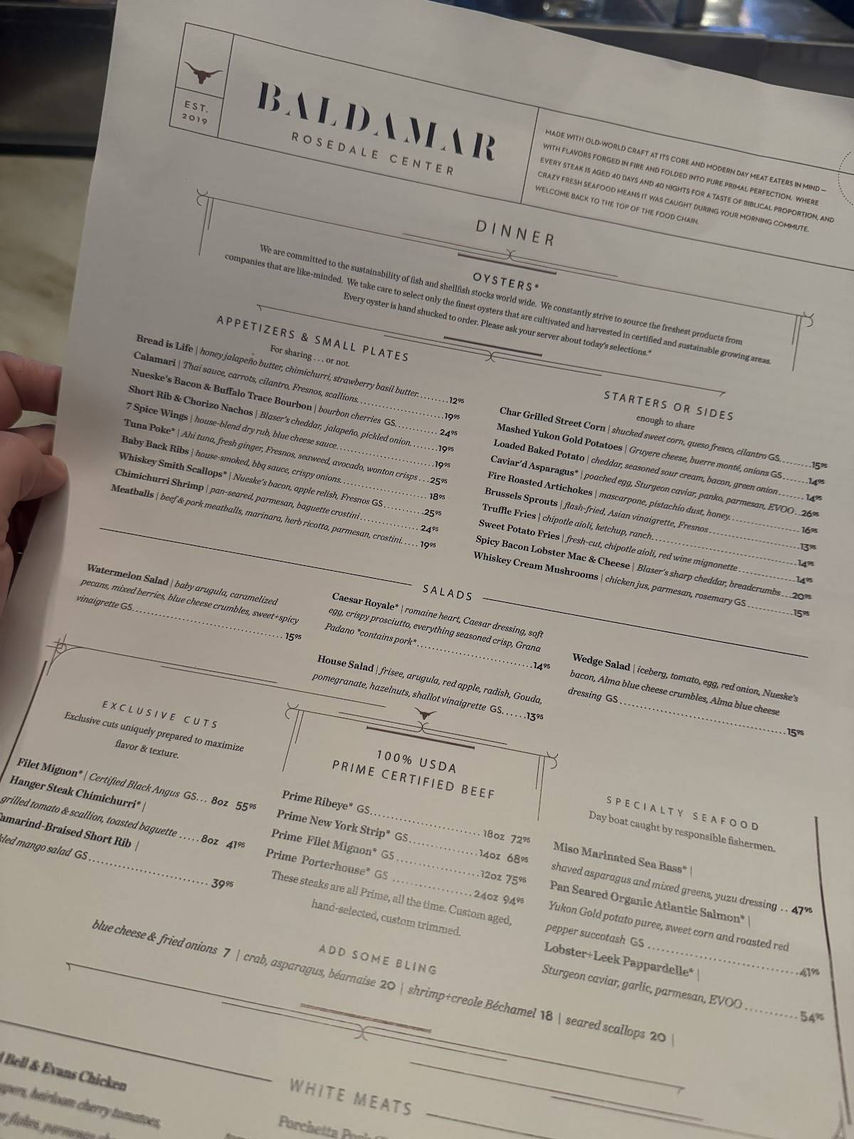 Menu at Baldamar steakhouse, Roseville, County Road B2 W