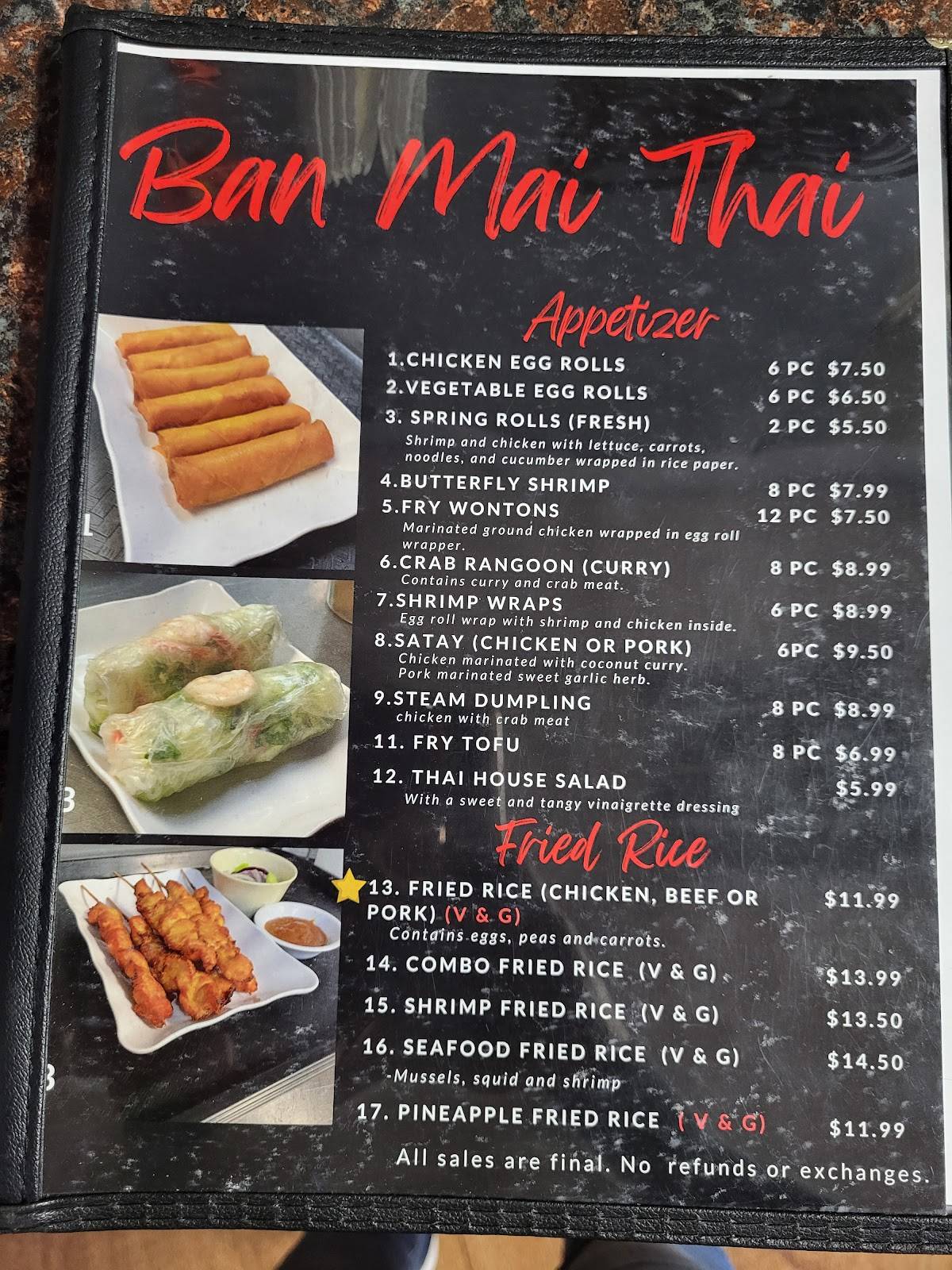 Menu at Ban Mai Thai Restaurant, Harker Heights