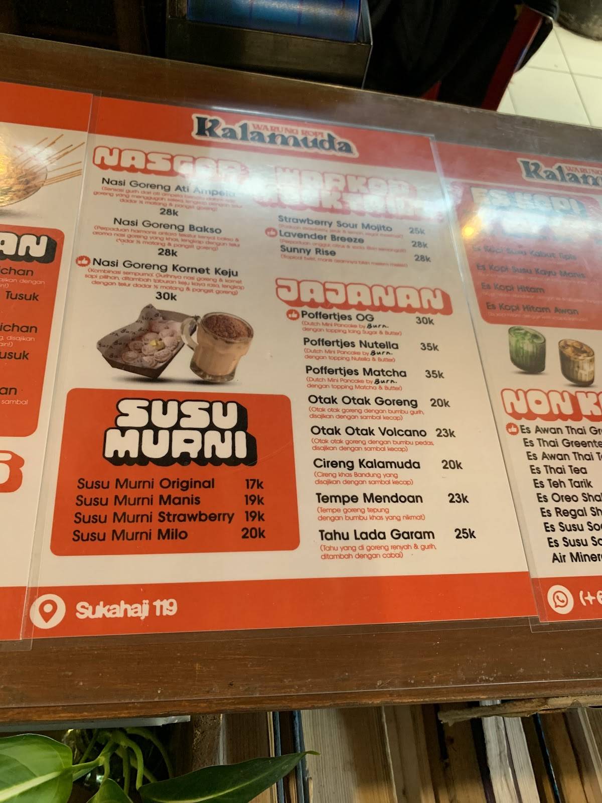 Menu at Warung Kopi Kalamuda cafe, Bandung