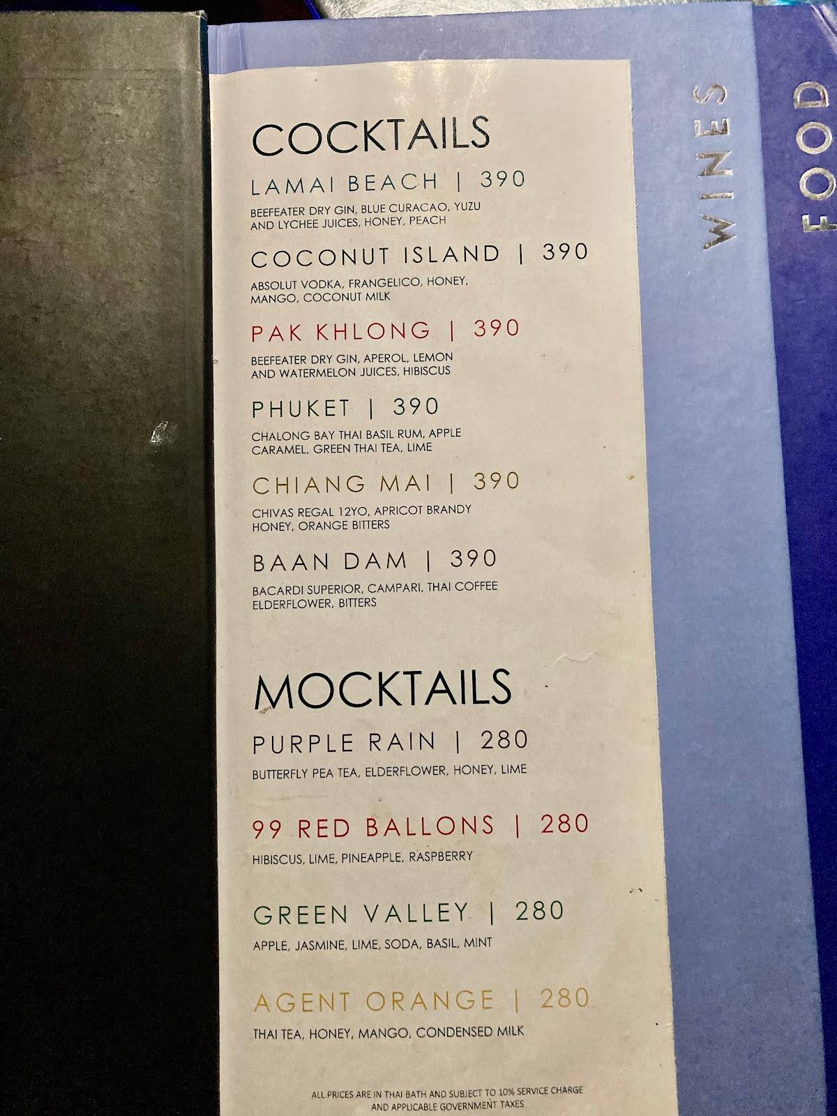 Menu at Octave Rooftop Lounge & Bar, Bangkok
