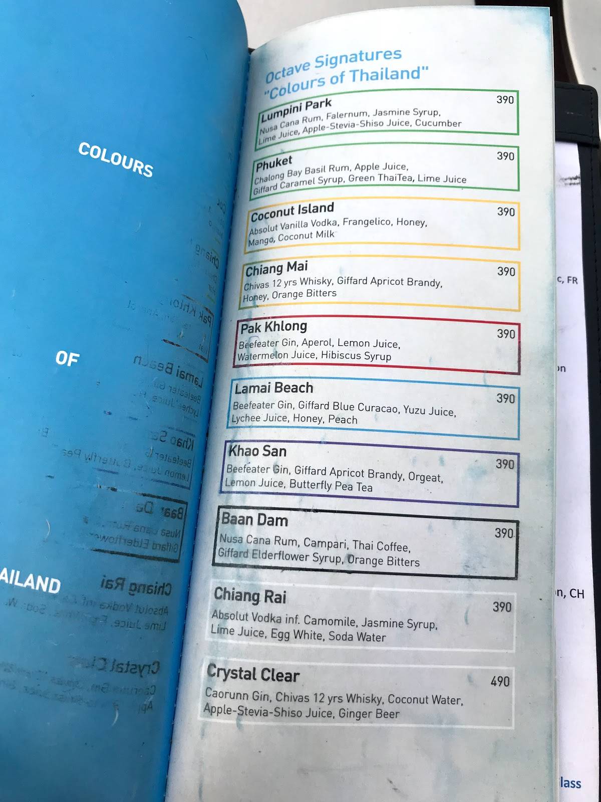 Menu at Octave Rooftop Lounge & Bar, Bangkok