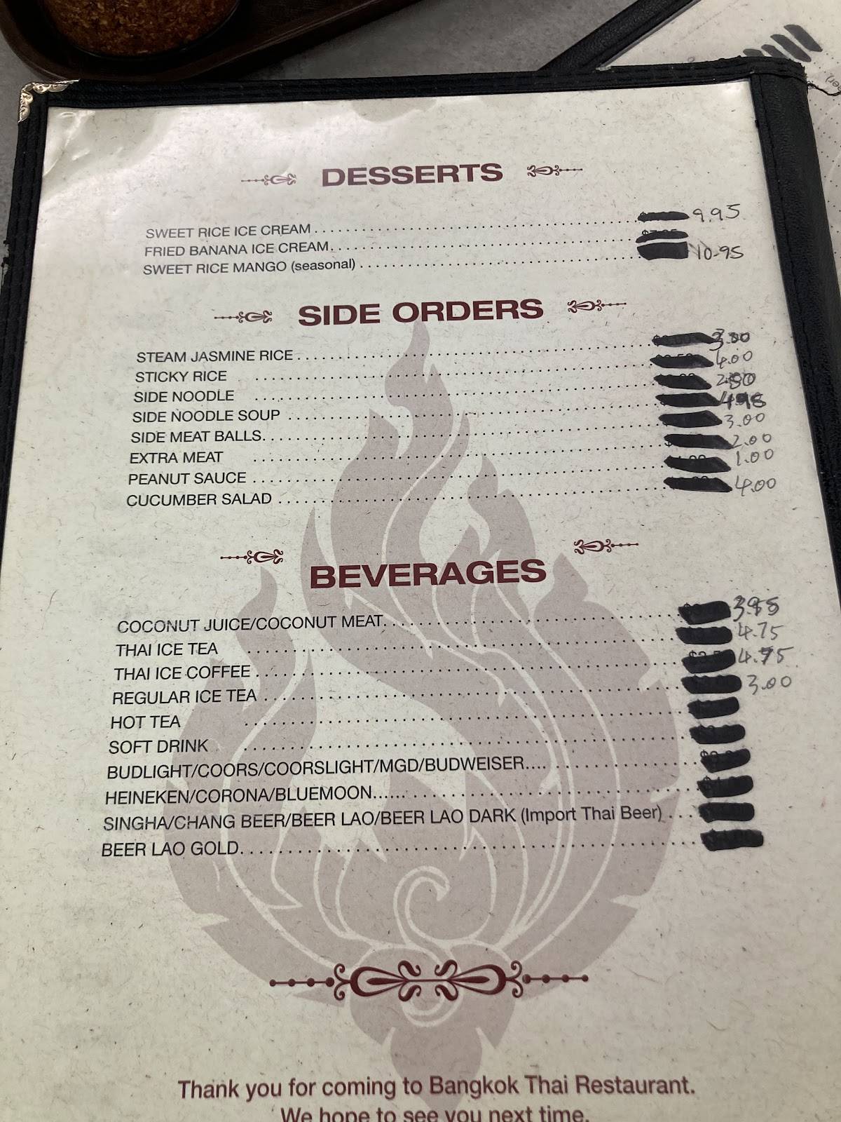 Menu at Bangkok Thai Restaurant, Merced