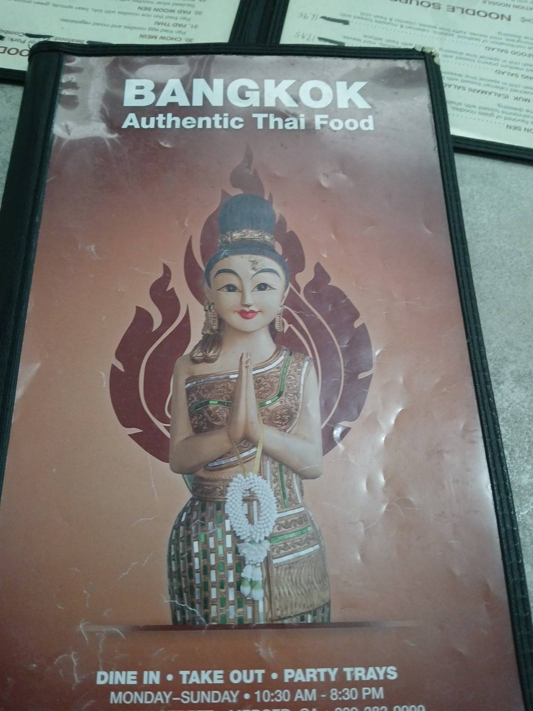 Menu at Bangkok Thai Restaurant, Merced
