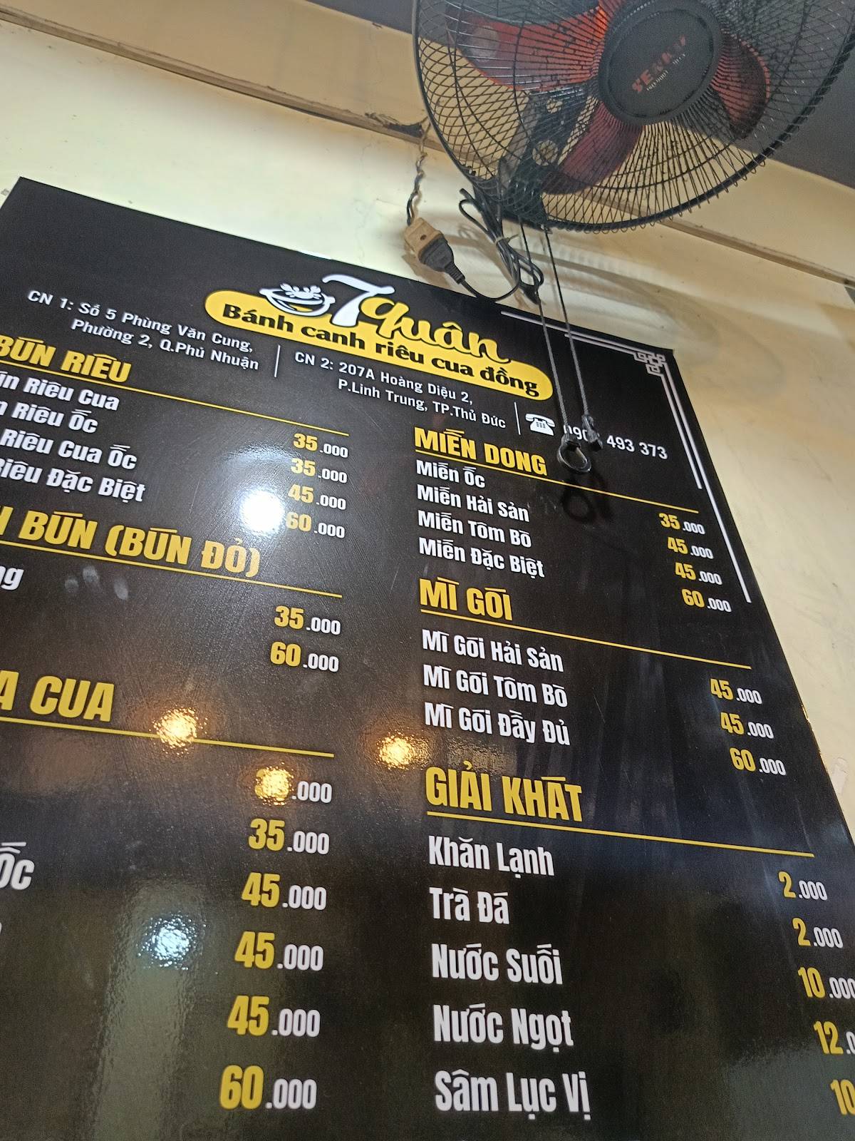 Menu at Bánh Canh Riêu Cua Đồng 7 Quân, Ho Chi Minh City