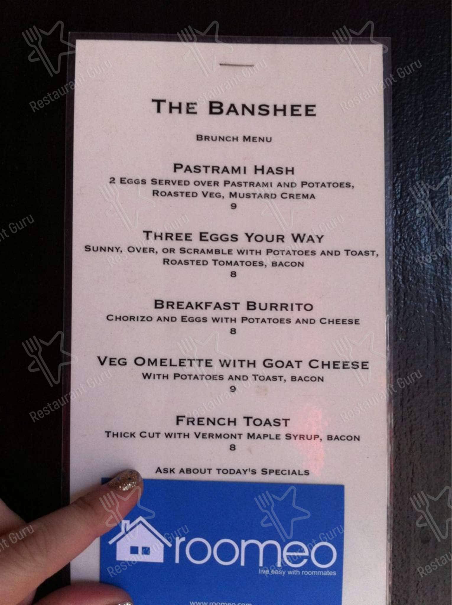Menu at The Banshee pub & bar, Chico, 134 W 2nd St