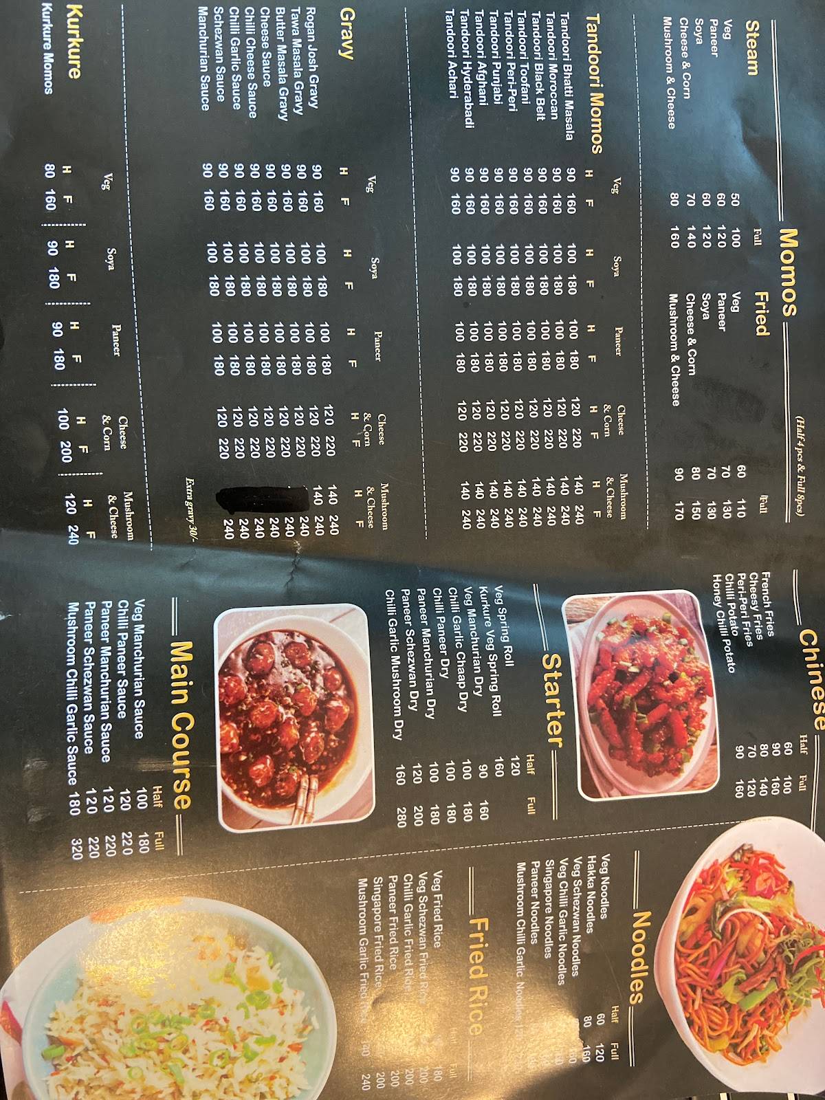 Menu at Baozi Momos, Jaipur