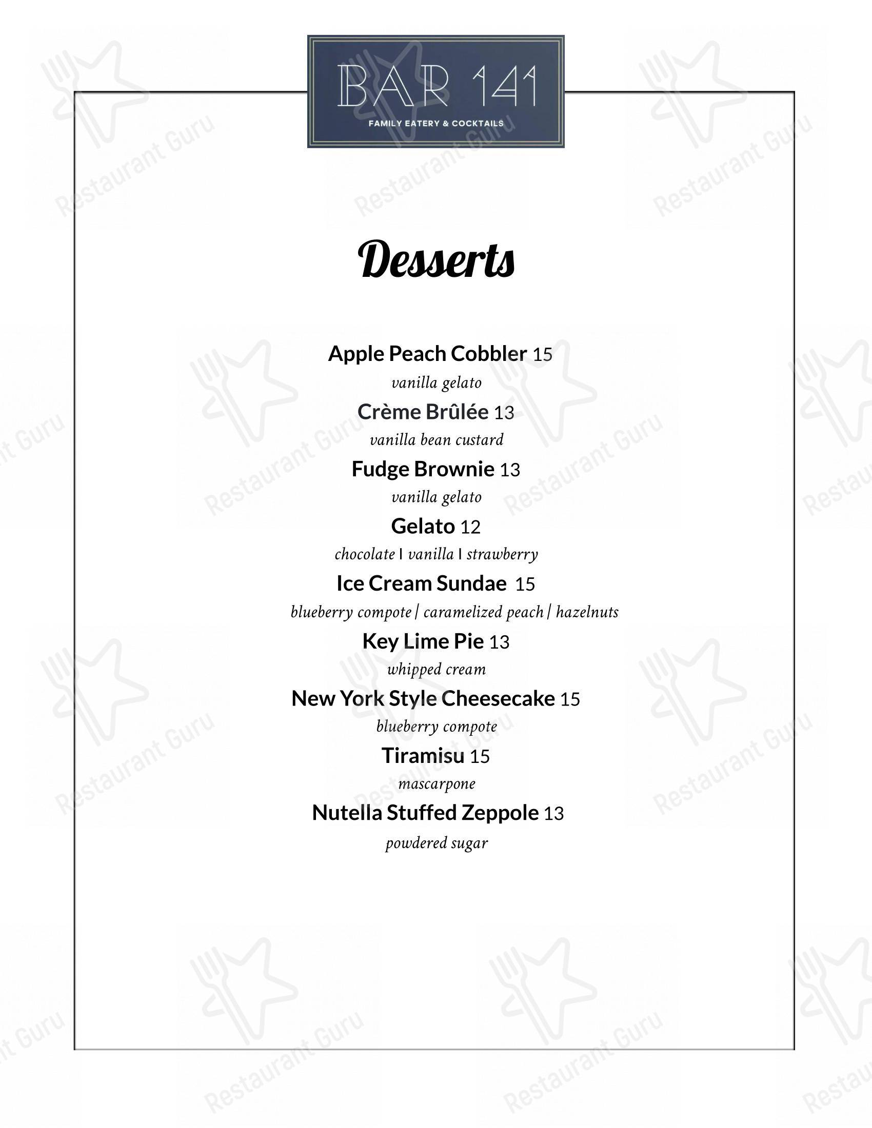 Menu at Bar 141, Thornwood