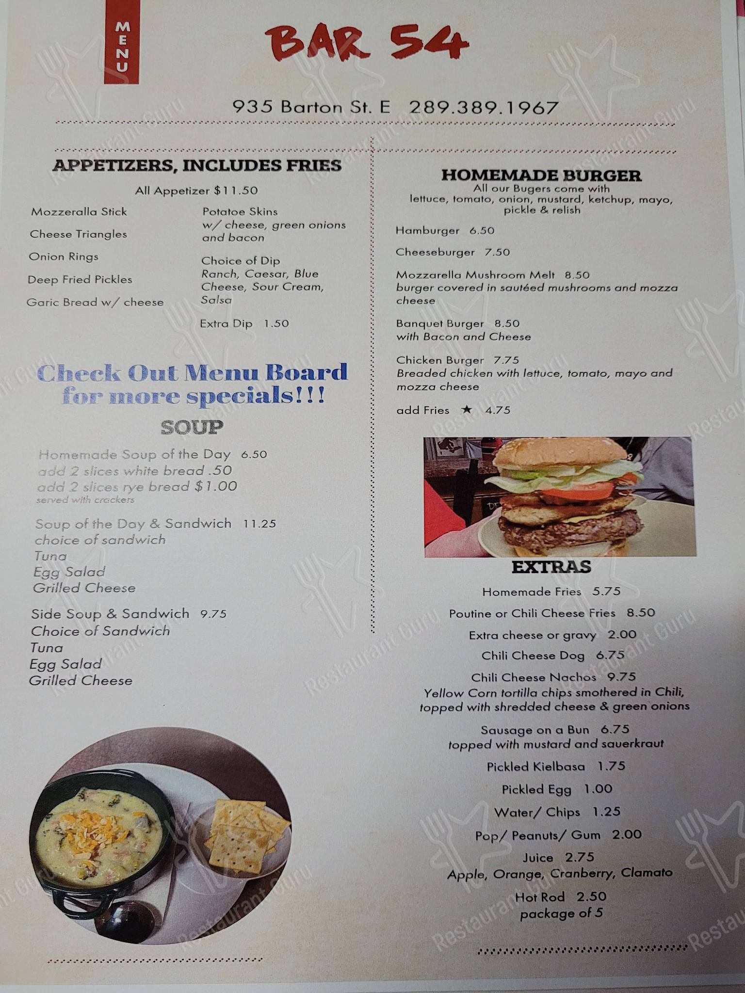 Menu at Bar 54, Hamilton